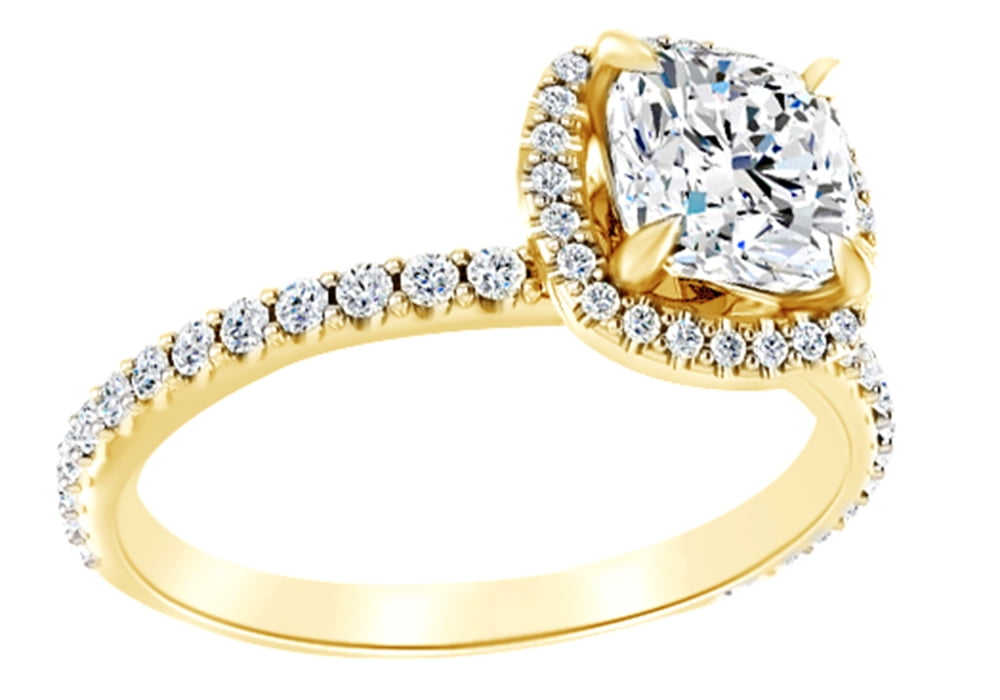 AFFY Simulated White Moissanite & Natural Diamond Engagement Ring In ...