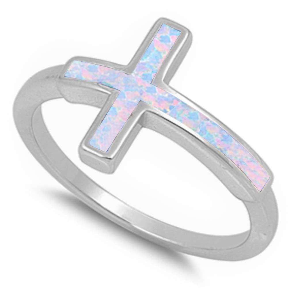 Simulated White Opal Sideway Cross Ring Sterling Silver Size 7 ...