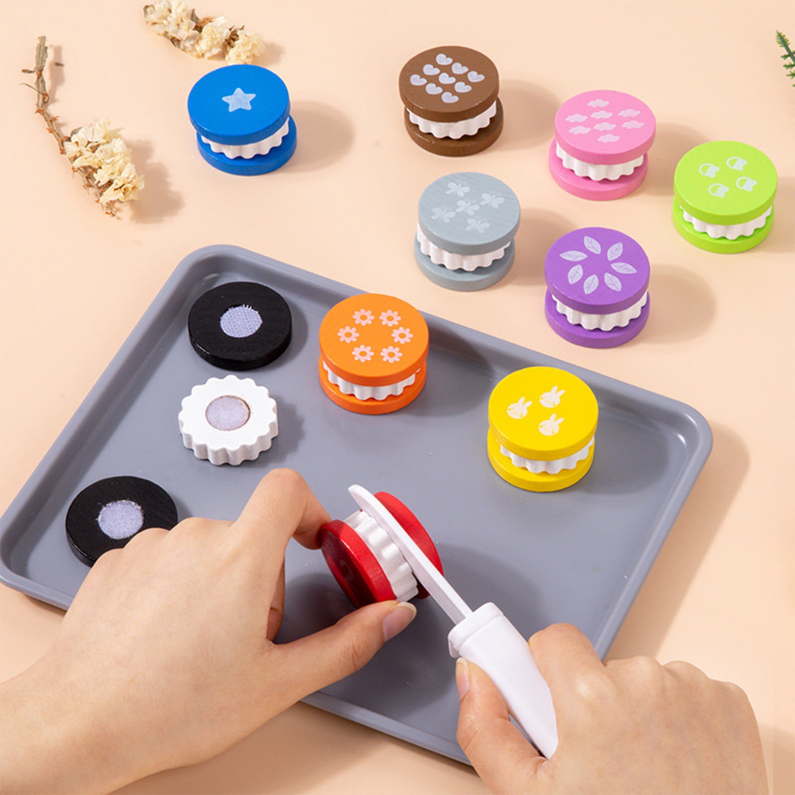 Simulated Wooden Cookies Pretend Play Set | Multicolor Biscuit Toy with ...