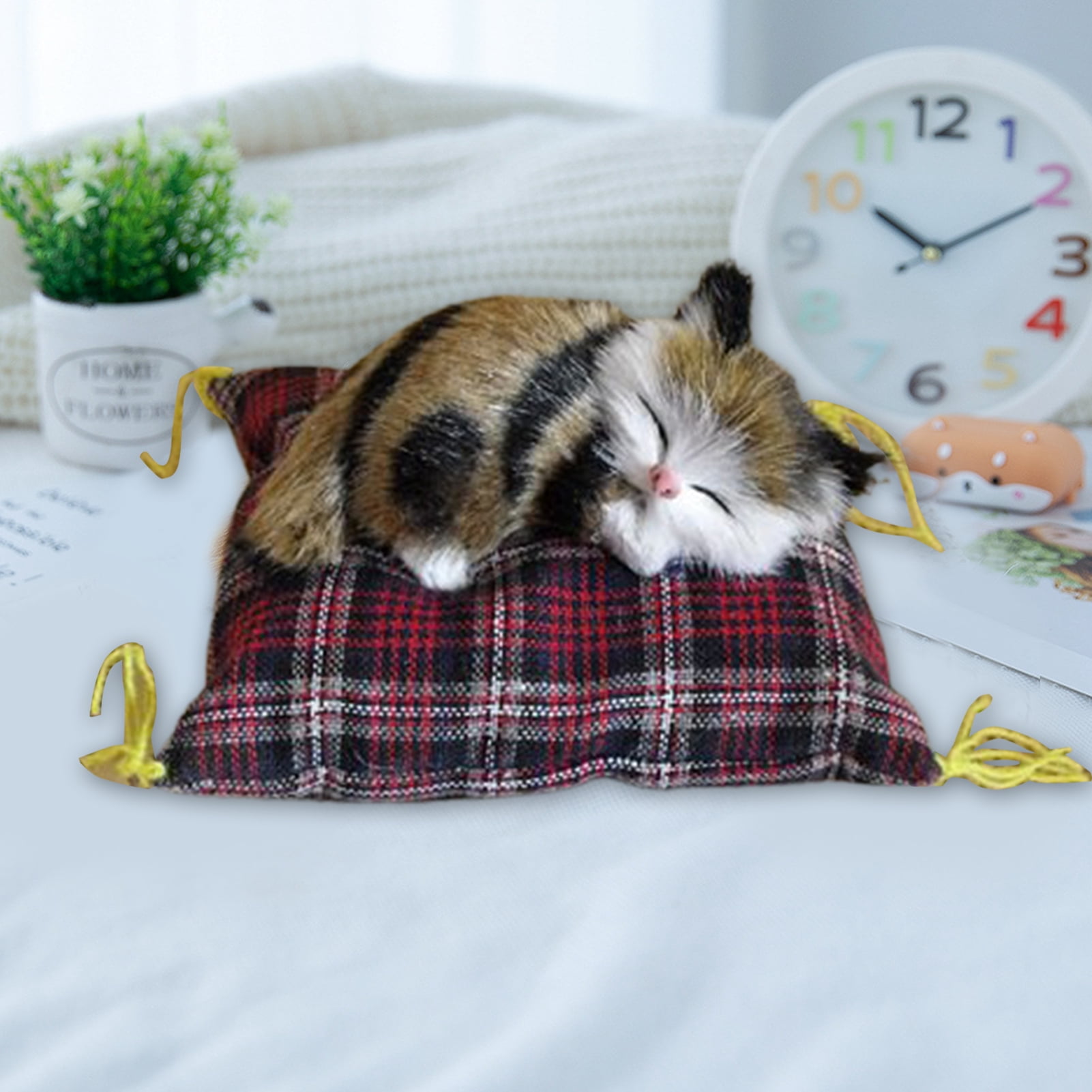 Simulation Cat Model with Cushion Base Faux Fur 3D Look Cute Animal ...