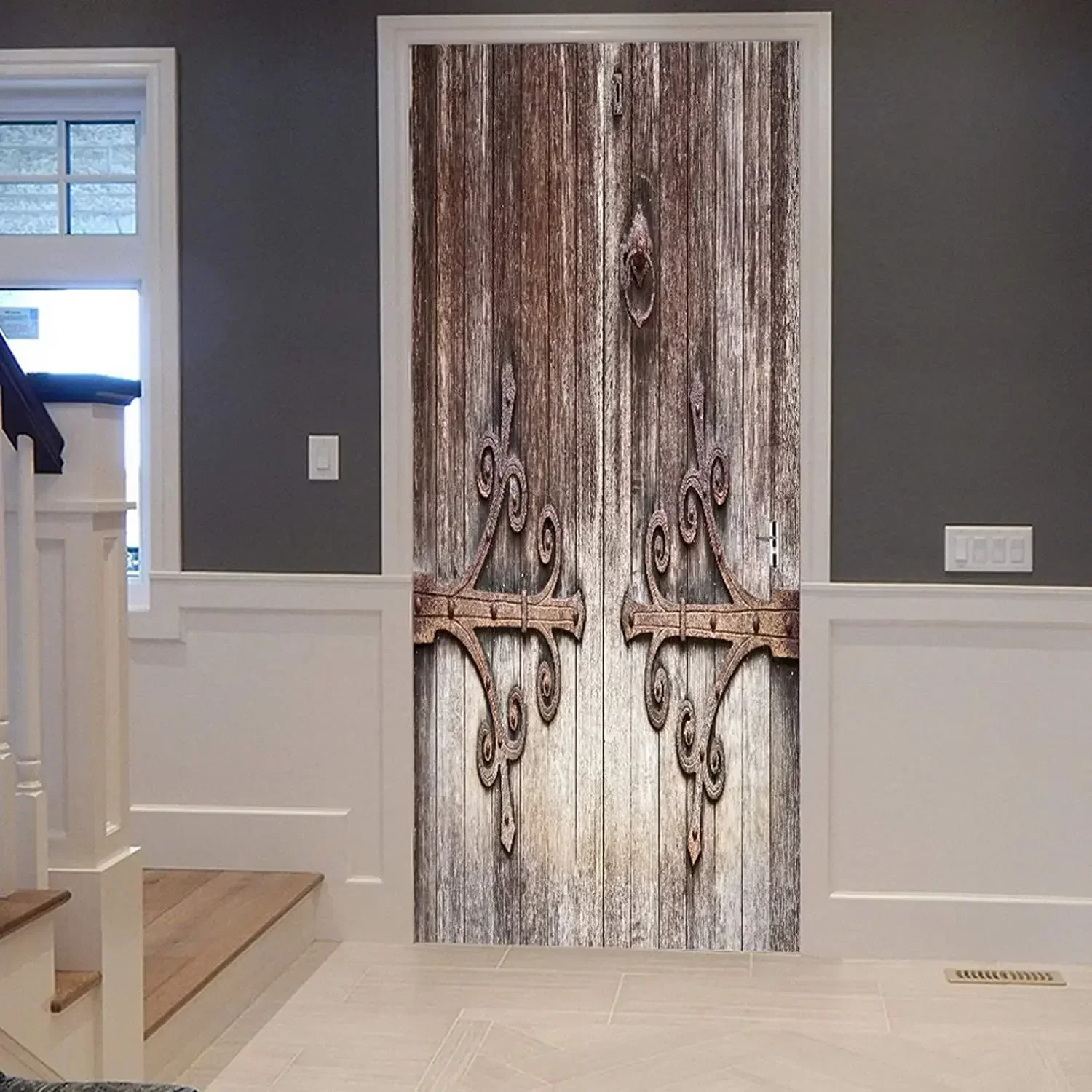 Simulation Door Sticker Dilapidated Iron Gate Decals Mural Removable 3D ...