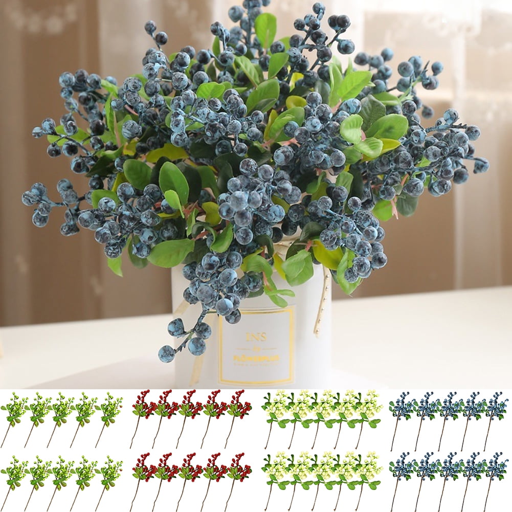 Simulation Flowers Artificial Blueberry with Stems Lifelike Fruits Fake ...