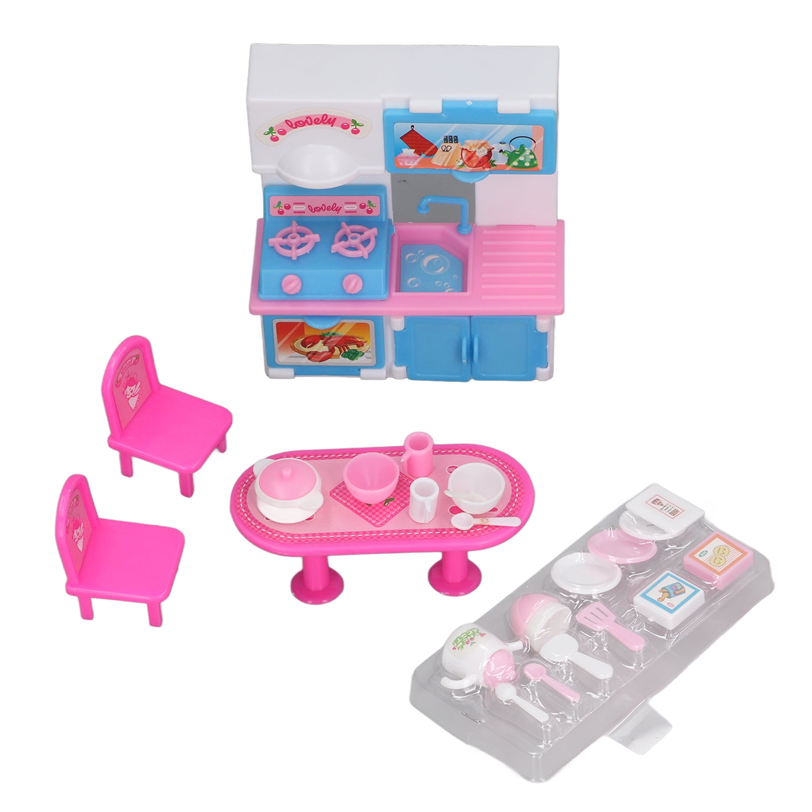 Simulation Kitchen Set Educational Mini Plastic Cooktop Table Tableware ...