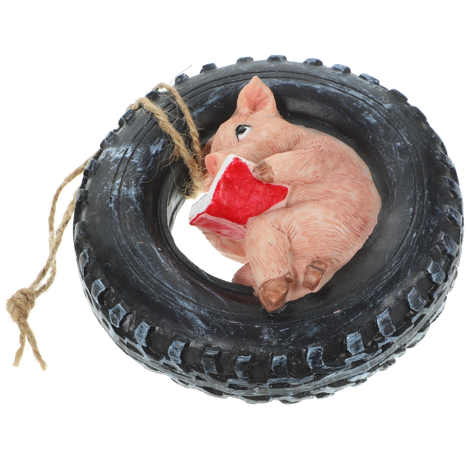Simulation Pig Model Resin Tire Piggy Swing Pendant Garden Decoration ...
