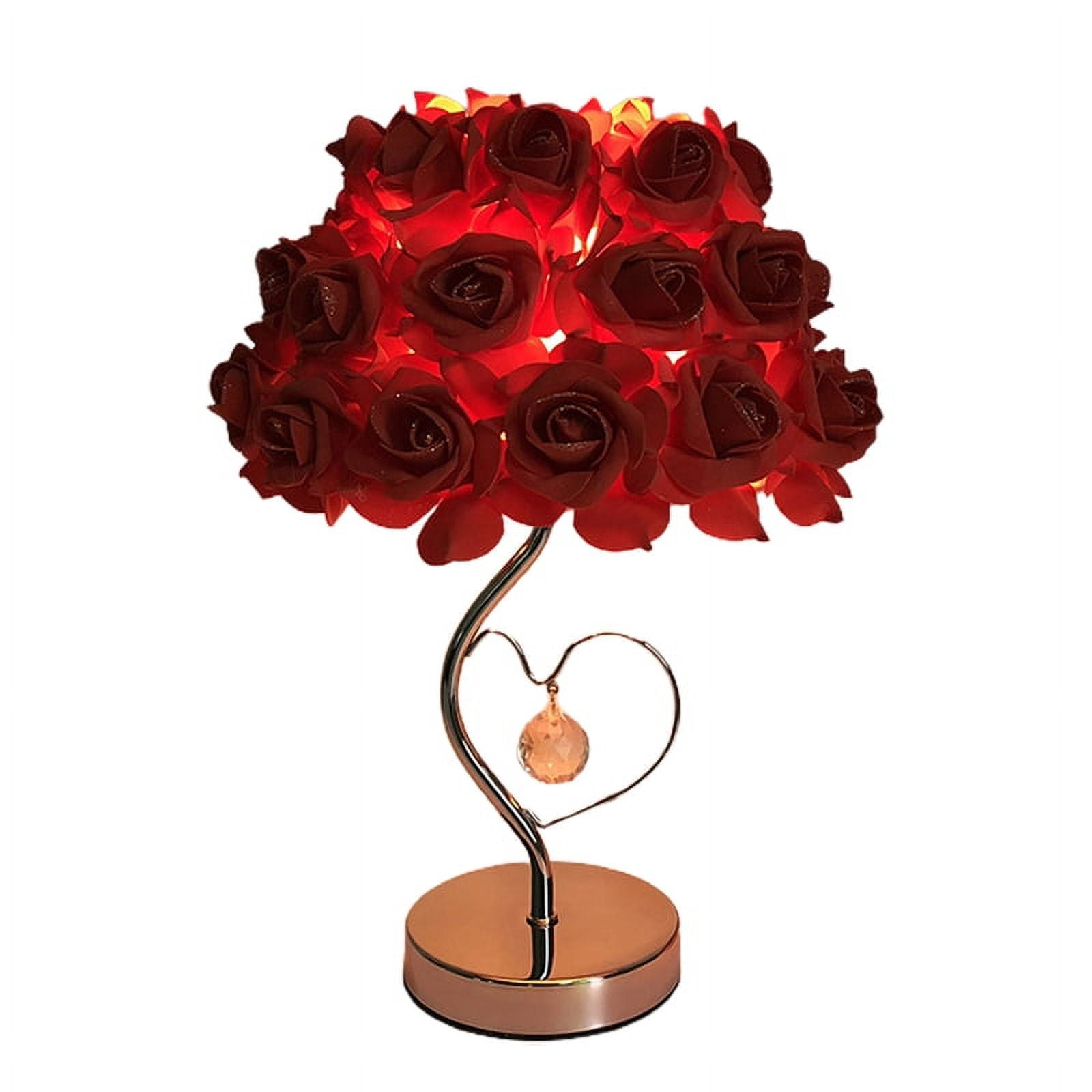 Simulation Rose Table Lamp Eco-Friendly Ornamental Heart Nightstand ...