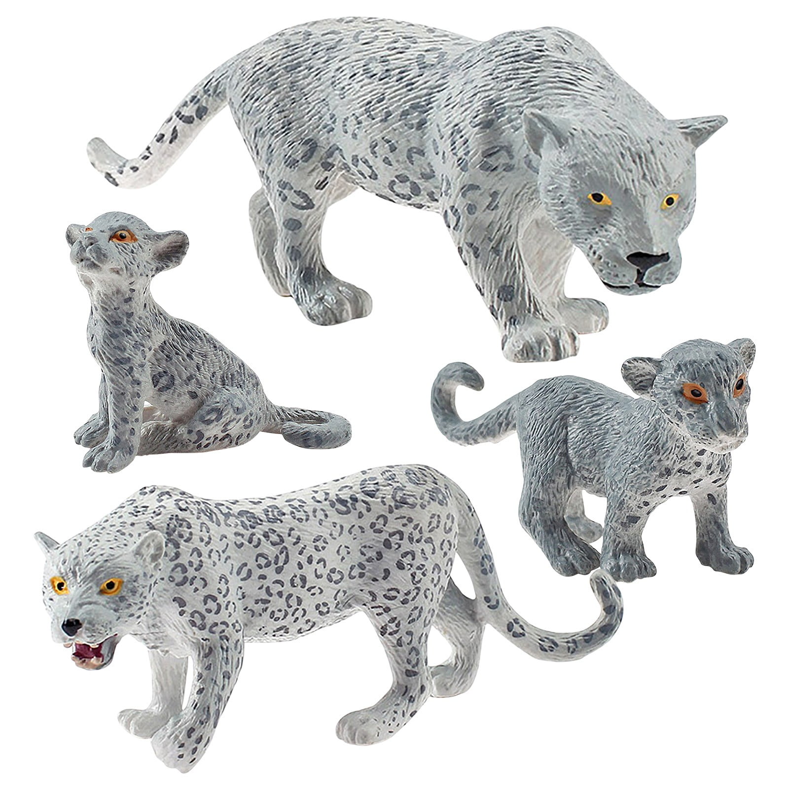 Simulation Snow Leopard Animals Model Ornaments 4 Piece Set Educational ...