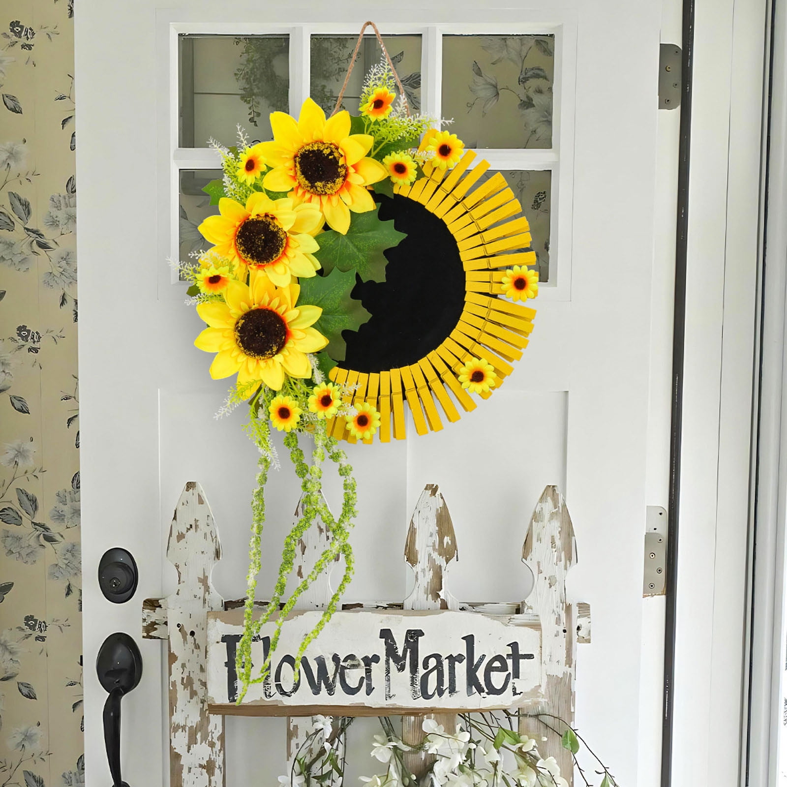 Simulation Sunflower Wreath | Realistic Artificial Flower Wall Hanging ...