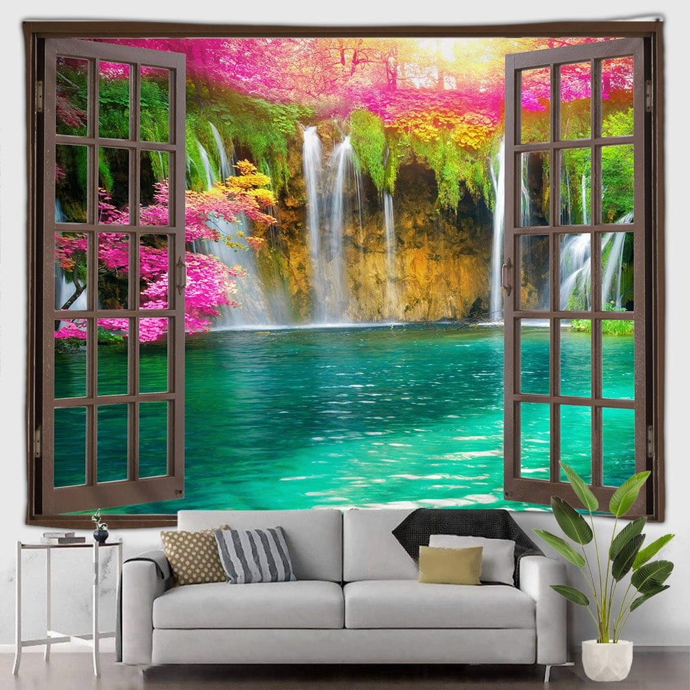 Simulation Window Beach Forest Outdoor Tapestry Tropical Seaside ...