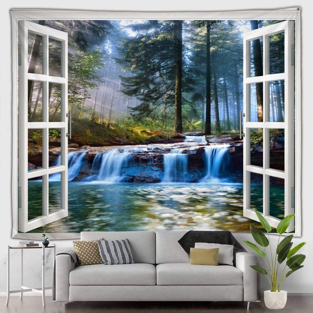 Simulation Window Beach Forest Outdoor Tapestry Tropical Seaside ...