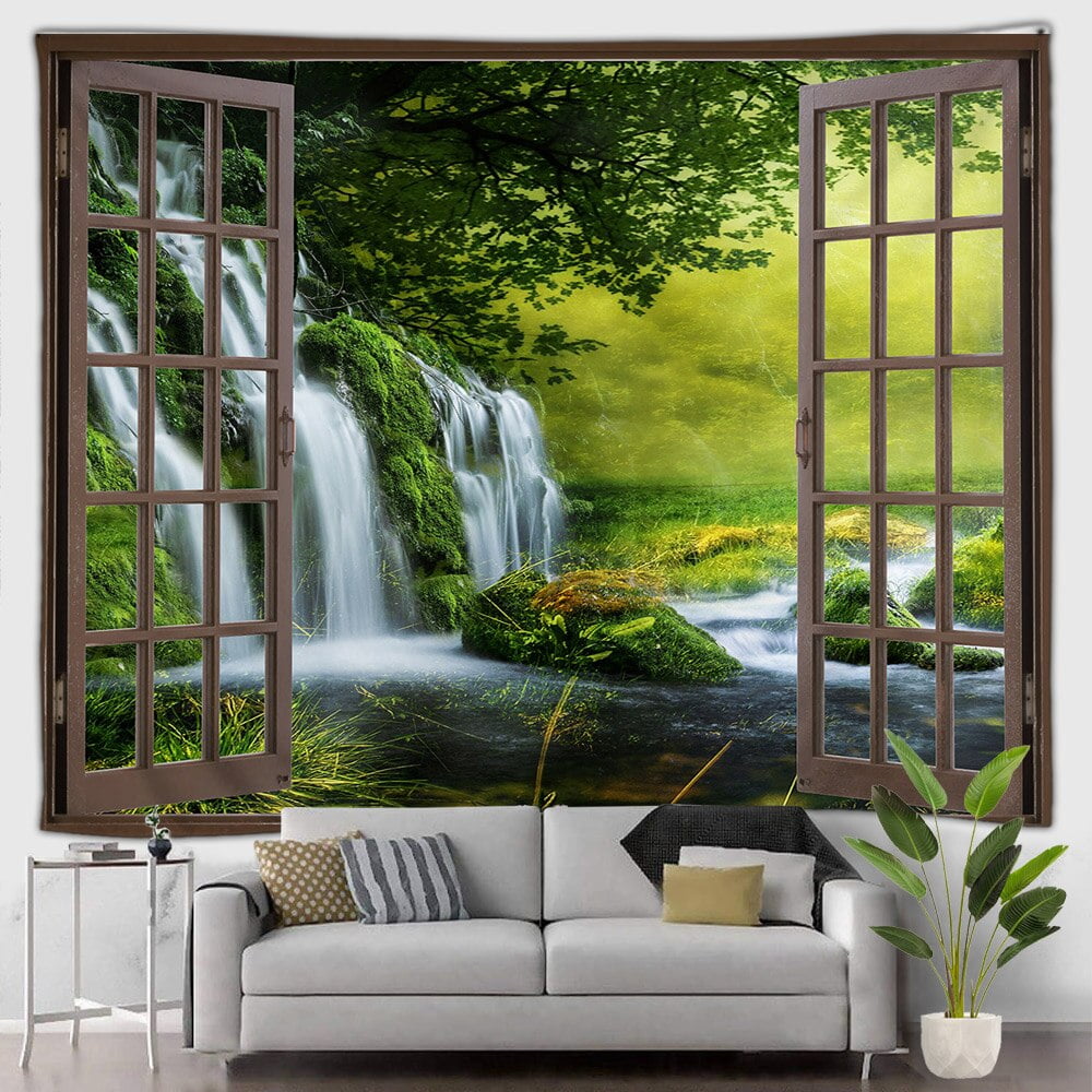Simulation Window Beach Forest Outdoor Tapestry Tropical Seaside ...