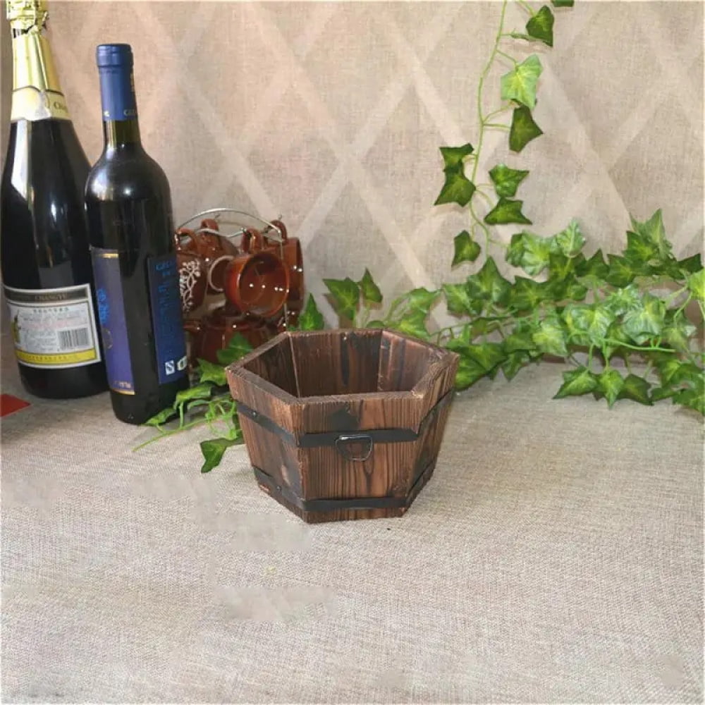 Simulation Wood Barrels Wooden Flower Pot Ornamental Vintage Style ...