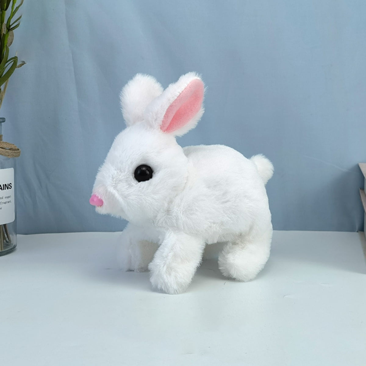 Simulation plush electric small white rabbit pet long hair rabbit ...