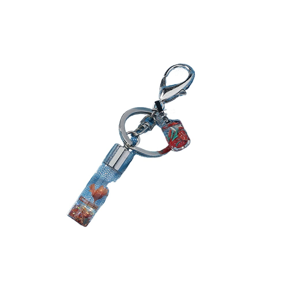 Simulation strawberry juice plant flower keychain cute glass quicksand ...