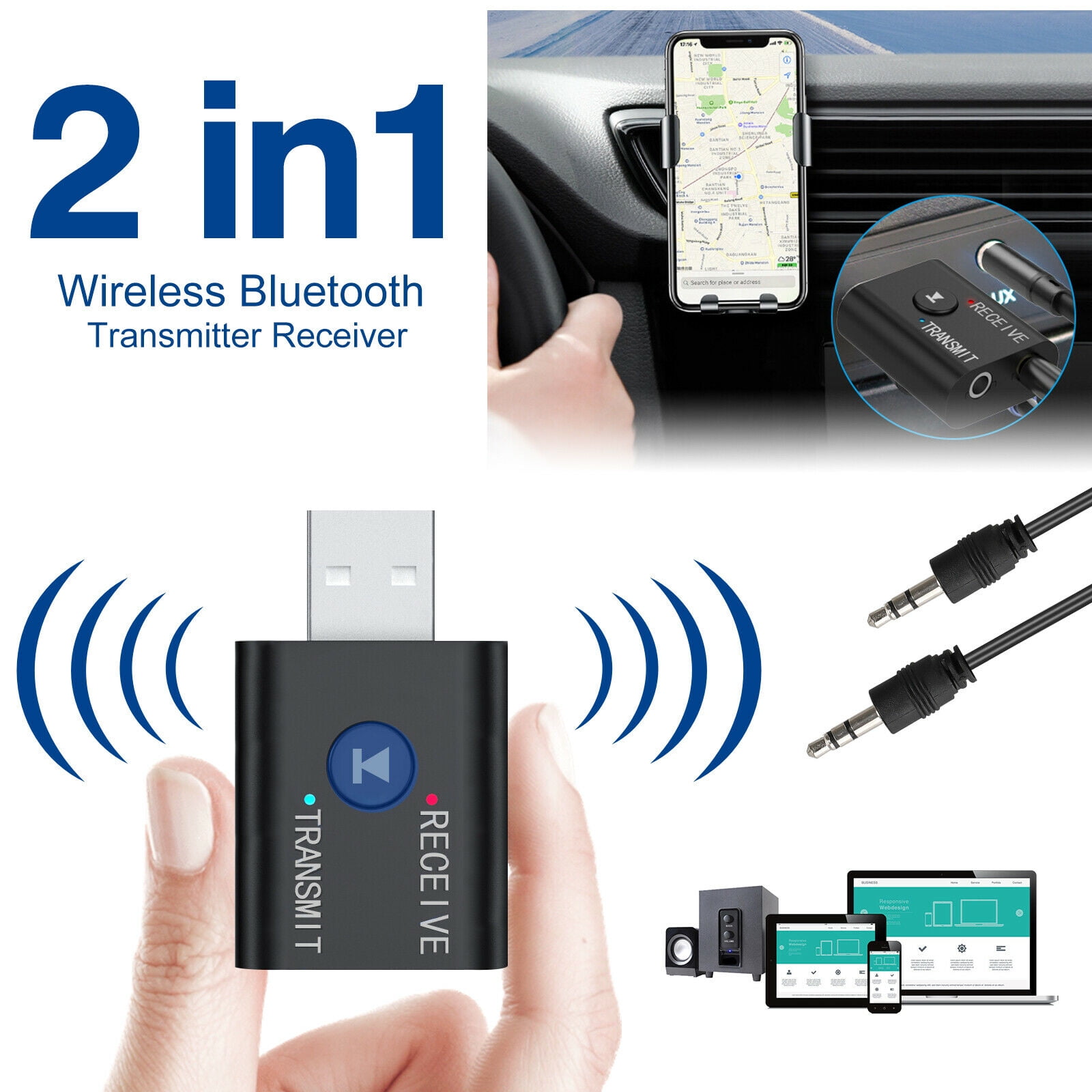 Simyoung 2in1 Bluetooth 5.0 Audio Transmitter Receiver USB Wireless ...