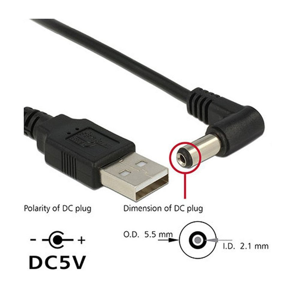 Simyoung 1M 3.3FT Male to Right Angle USB 2.0 to 5.5 x 2.1mm 5V DC ...