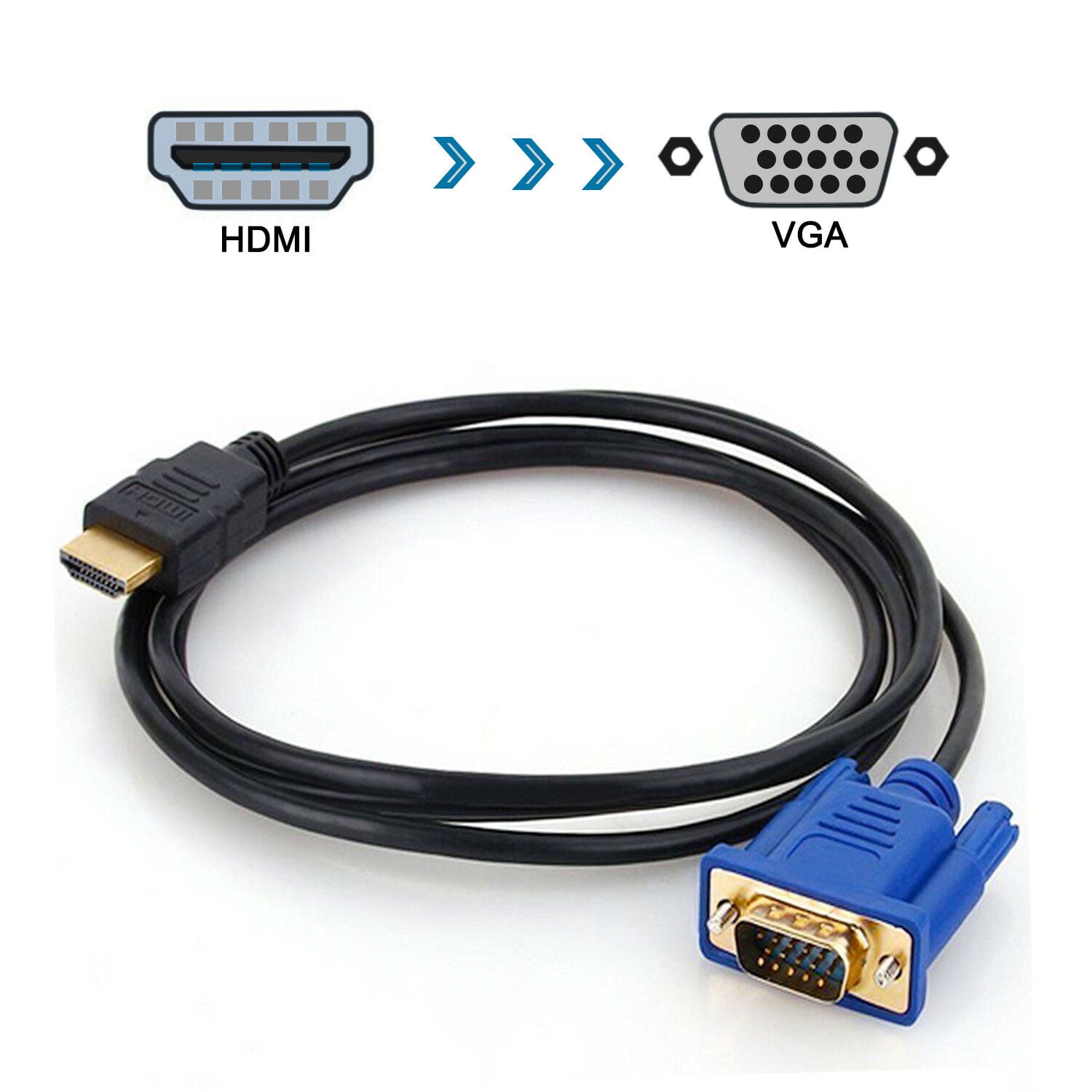 Simyoung Gold HDMI to VGA Adapter Cable, 1080P, 6FT, 1.8M, 15 Pin, For ...