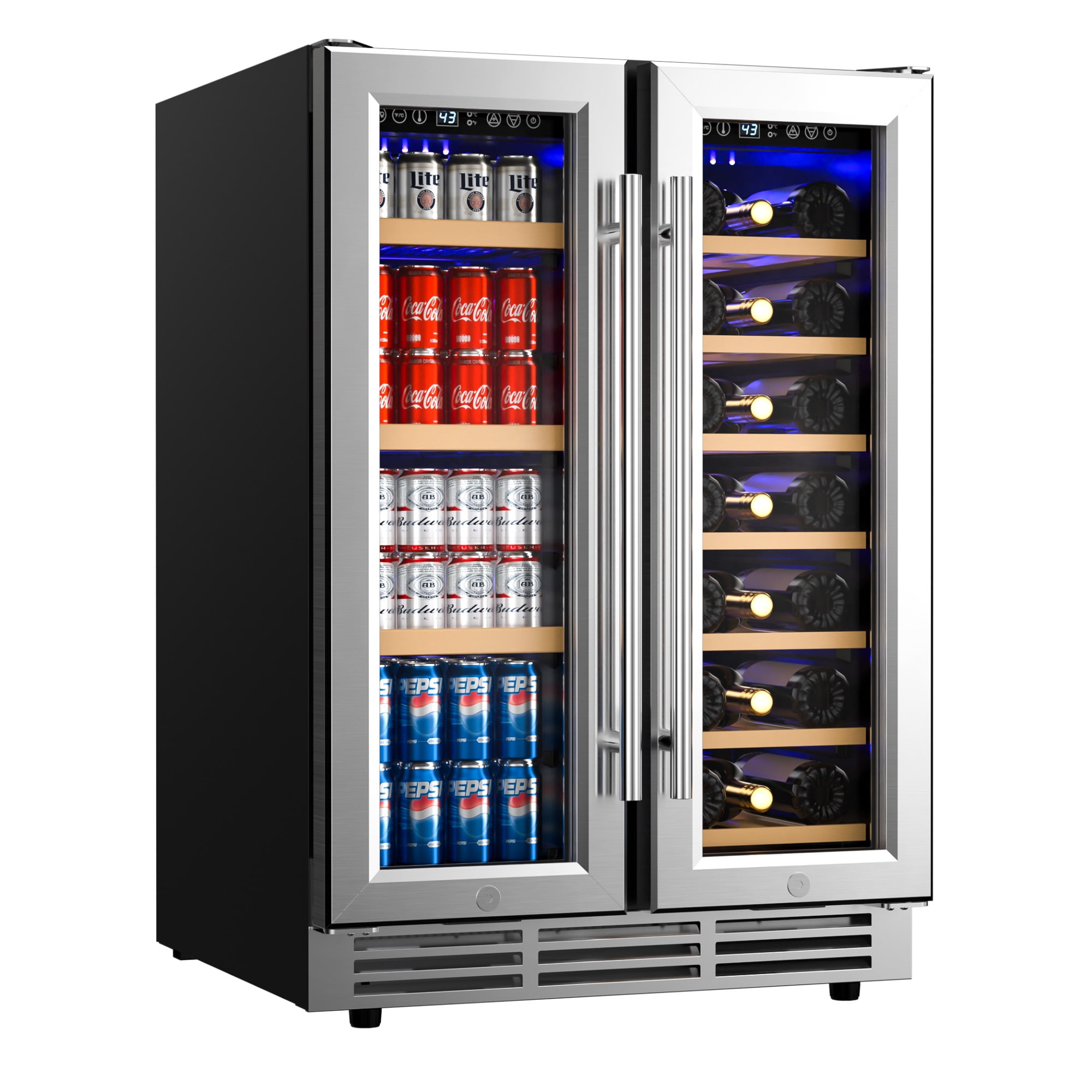 Simzlife 24 Inch Dual Zone Beverage Refrigerator with Glass Door Hold ...