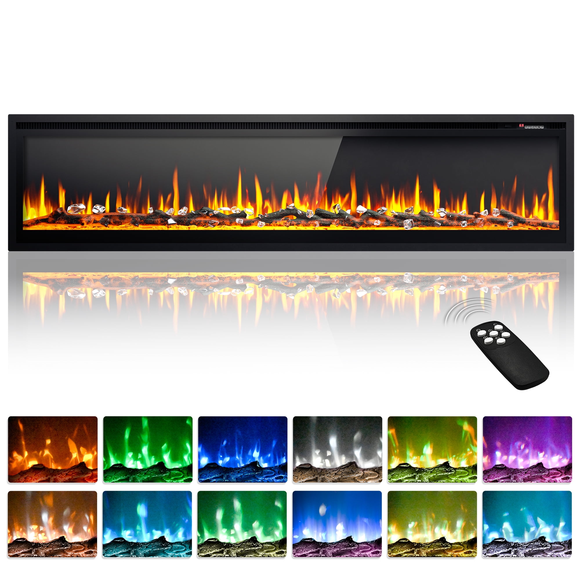 Simzlife 72 inch Indoor Electric Fireplace, Wall Mounted Recessed ...