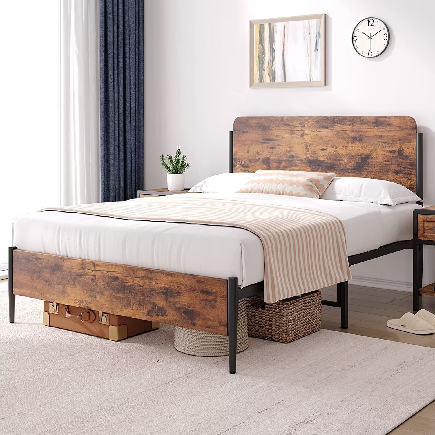 Simzone Full Size Rustic Wood Bed Frame - Durable, Easy Assembly, and ...