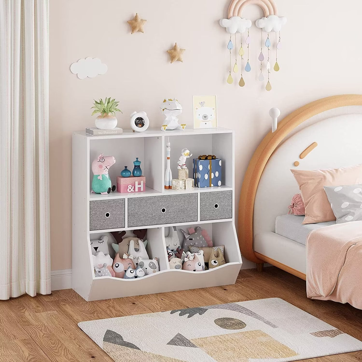 Simzone Kids Bookshelf and Bookcase Toy Storage Multi Shelf with Cubby ...
