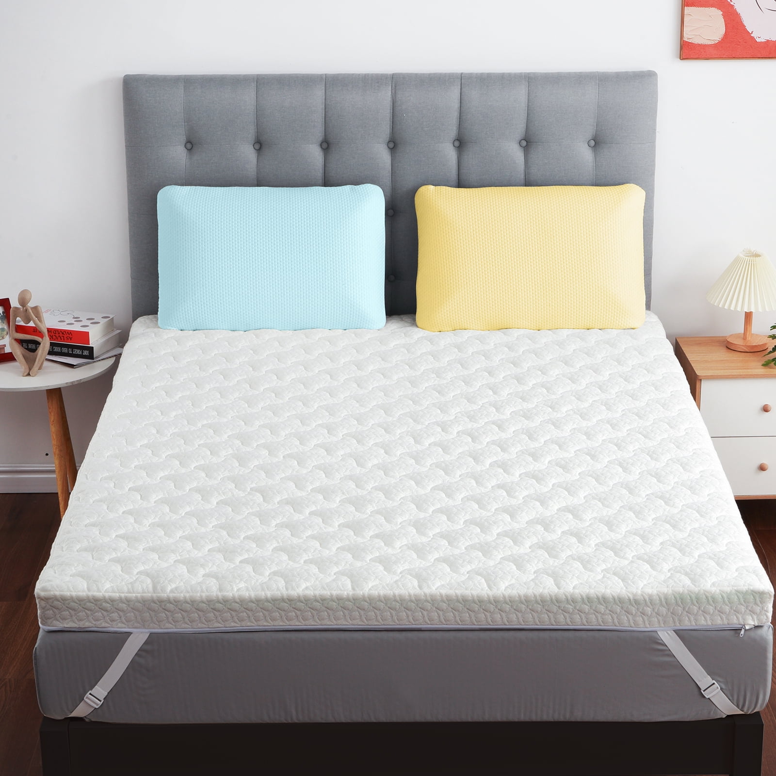 Simzone Mattress Topper Full 4-Inch Triple Layer Bed Topper Medium Firm ...