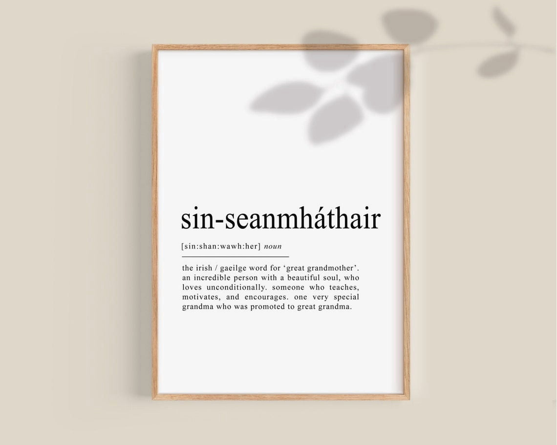 Sin-Seanmhã¡Thair Irish Definition Poster, Great Grandma Gift, Great ...