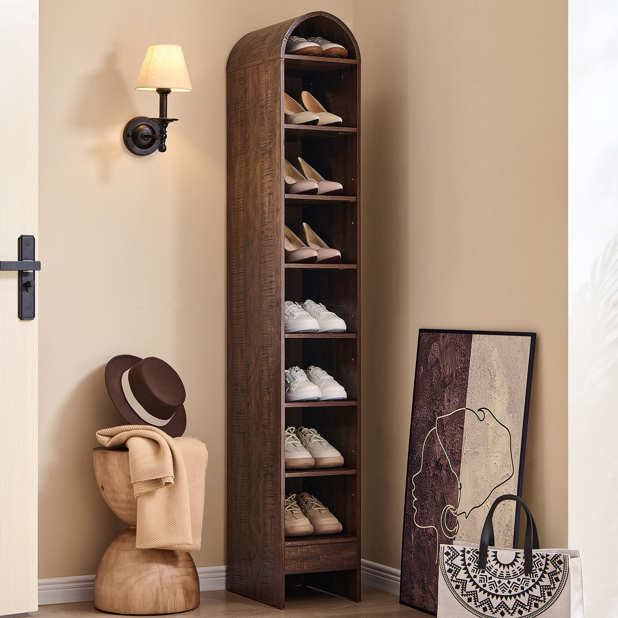 SinCiDo 67" Arched Shoe Storage Cabinet, Wooden Shoe Organizer Rack for ...