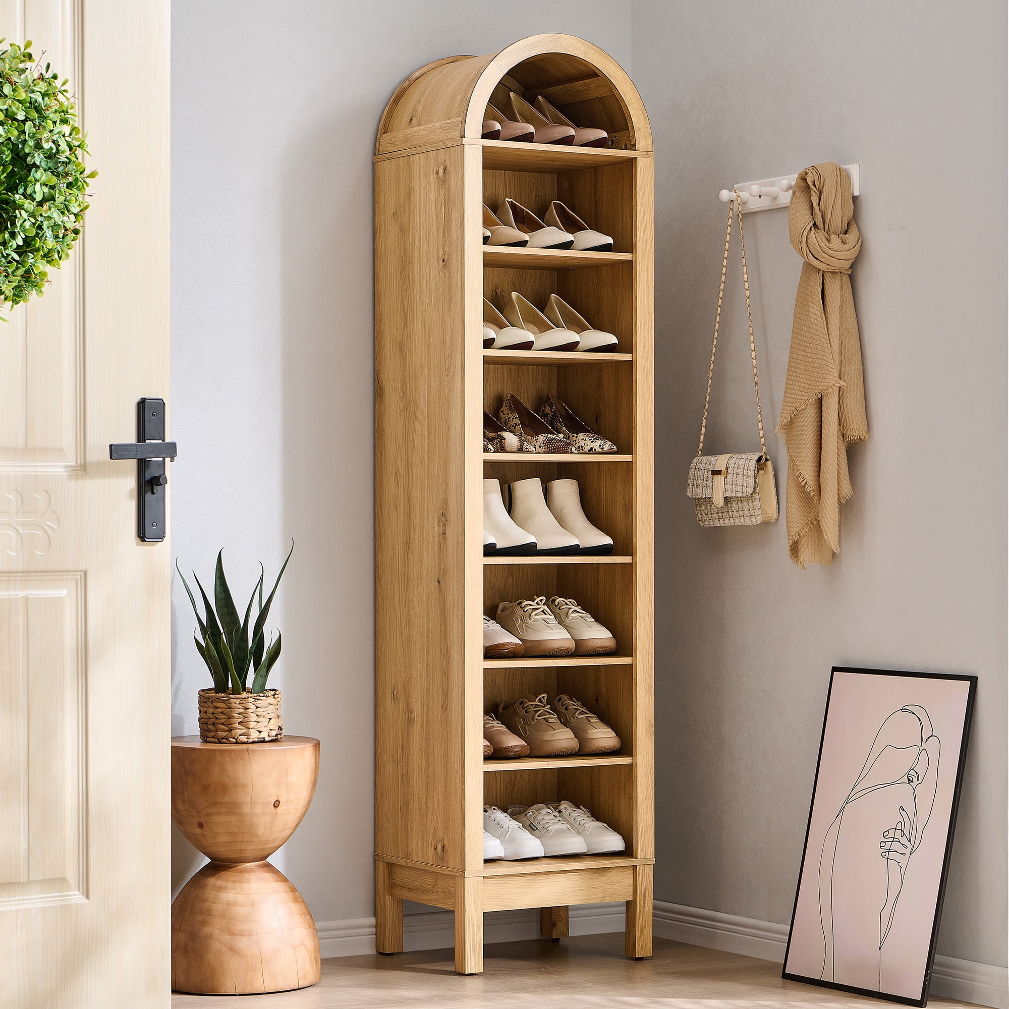 SinCiDo 71" Arched Shoe Storage Cabinet, Wooden Shoe Organizer Rack for ...