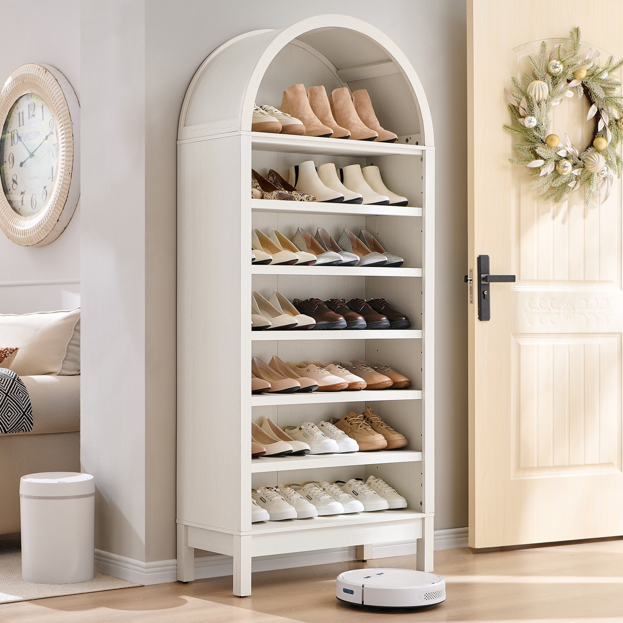 SinCiDo 71" Arched Shoe Storage Cabinet, Wooden Shoe Organizer Rack for ...