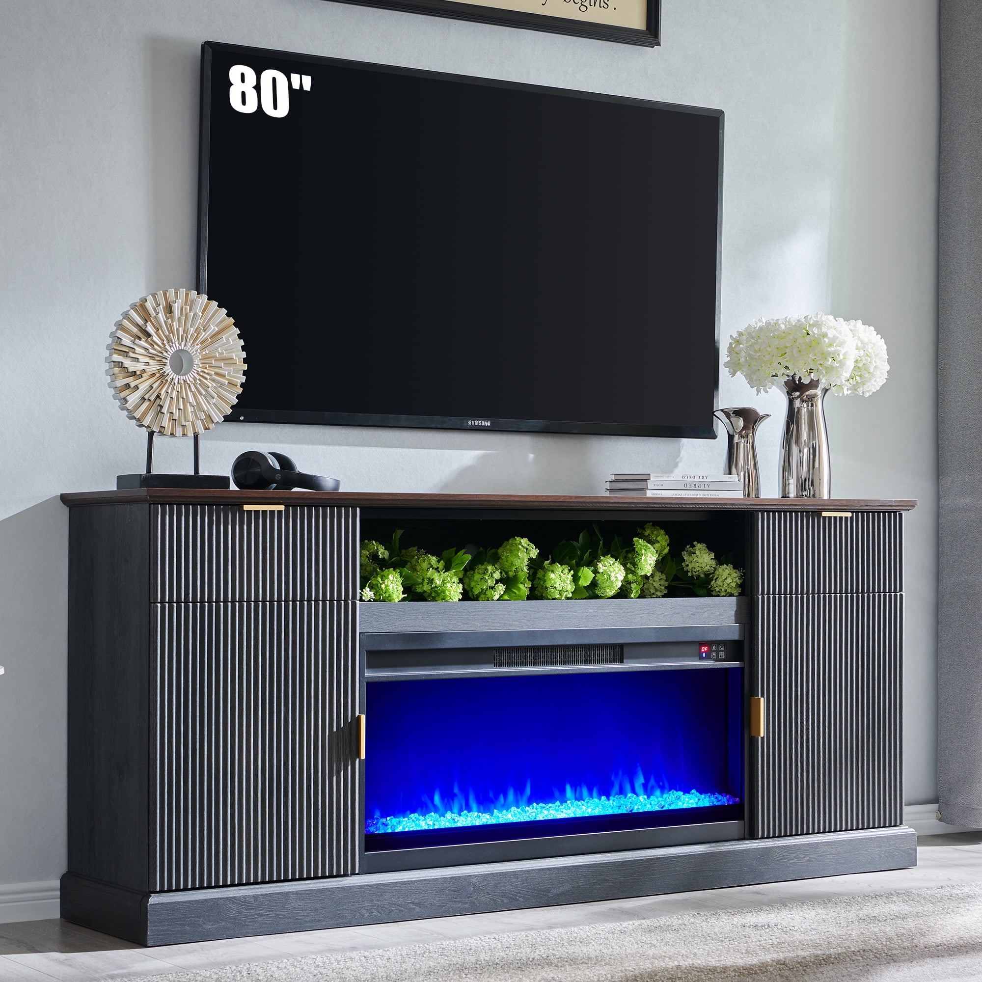 SinCiDo 80" Fireplace TV Stand 80 inch, Modern Entertainment Center ...