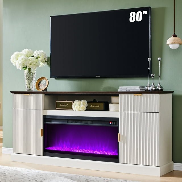 SinCiDo 80" Fireplace TV Stand 80 inch, Modern Entertainment Center ...