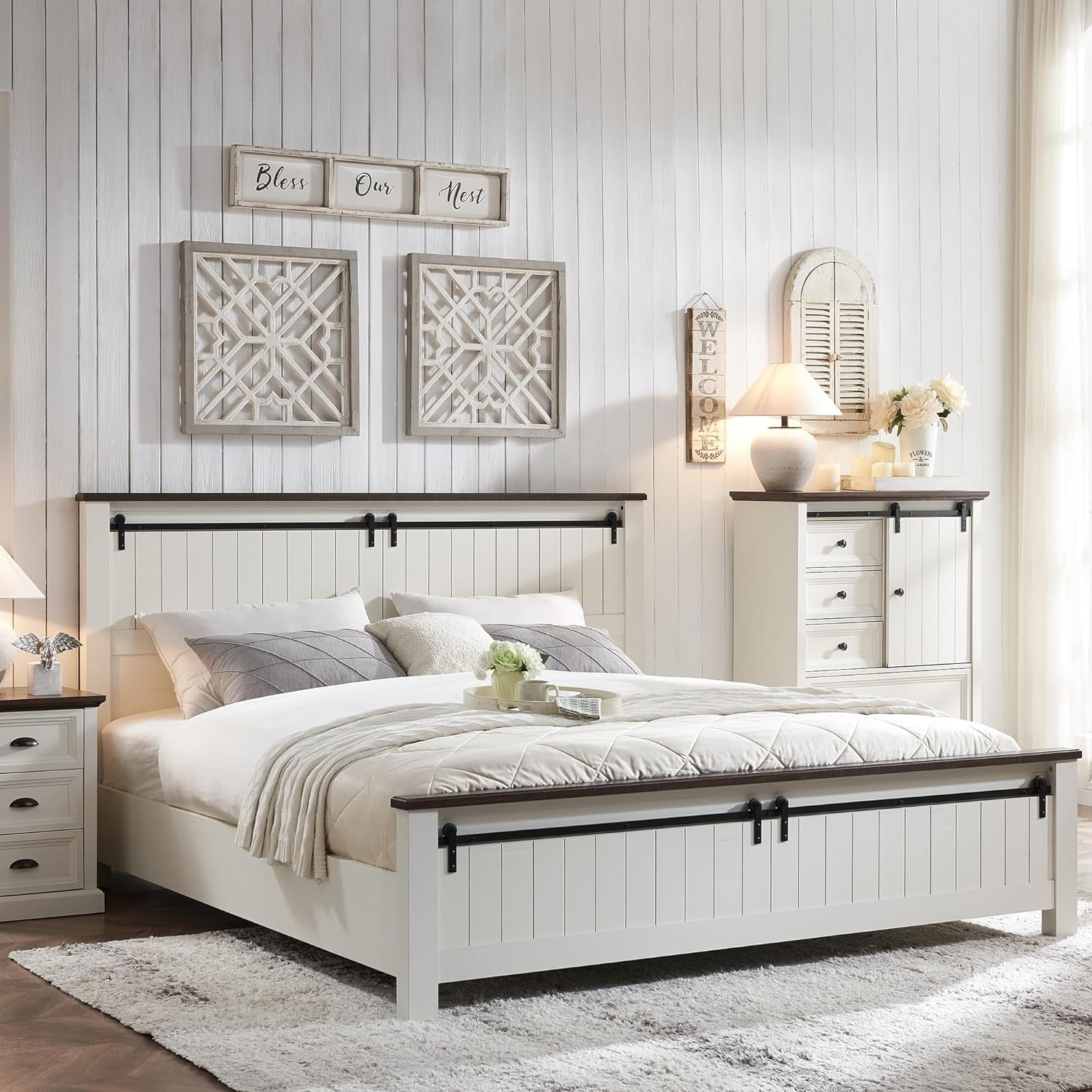 SinCiDo Adult Queen Farmhouse Wood Standard Beds, White - Walmart.com