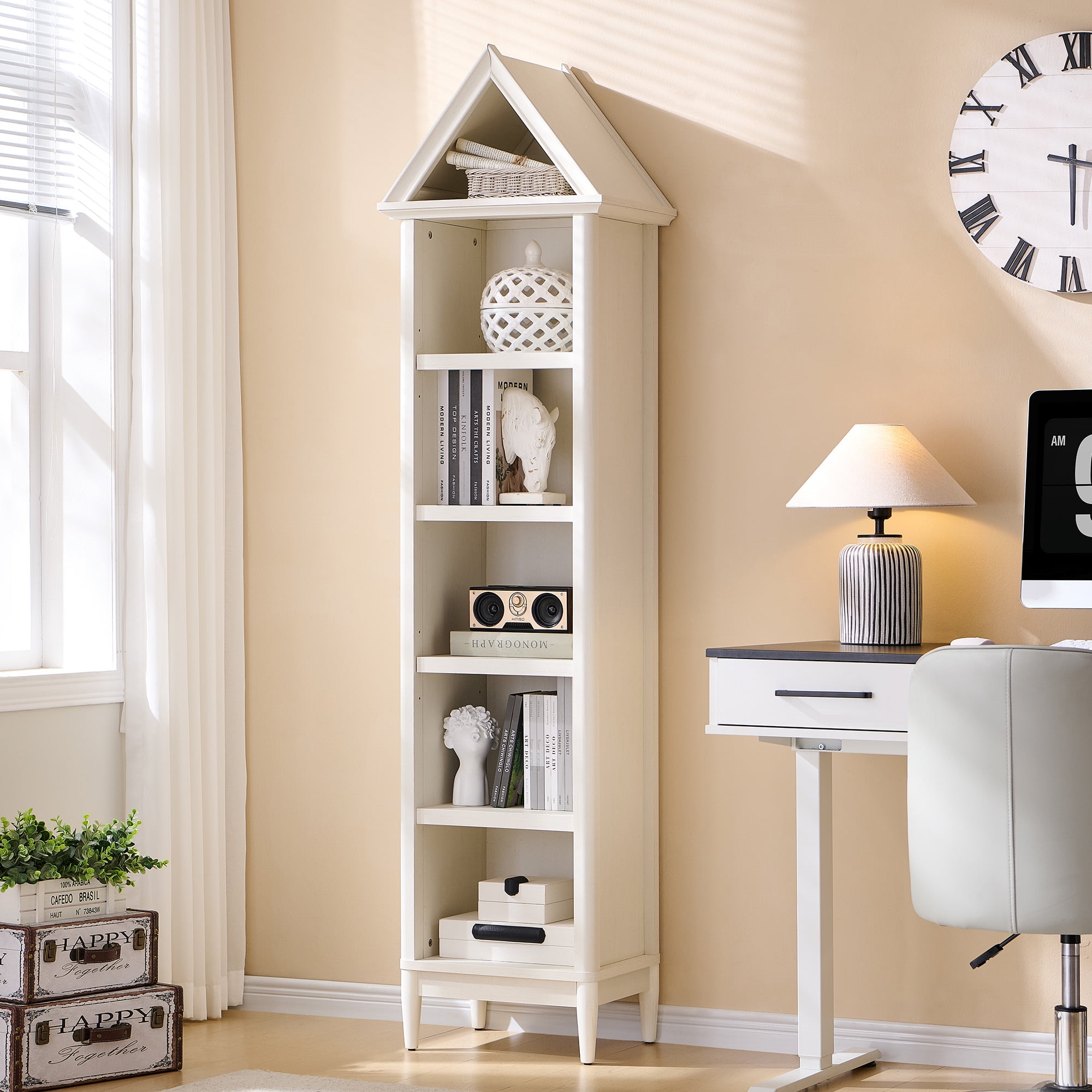 SinCiDo Angled Arch Bookshelf, 5 Tiers Open Shelves Bookcase and ...
