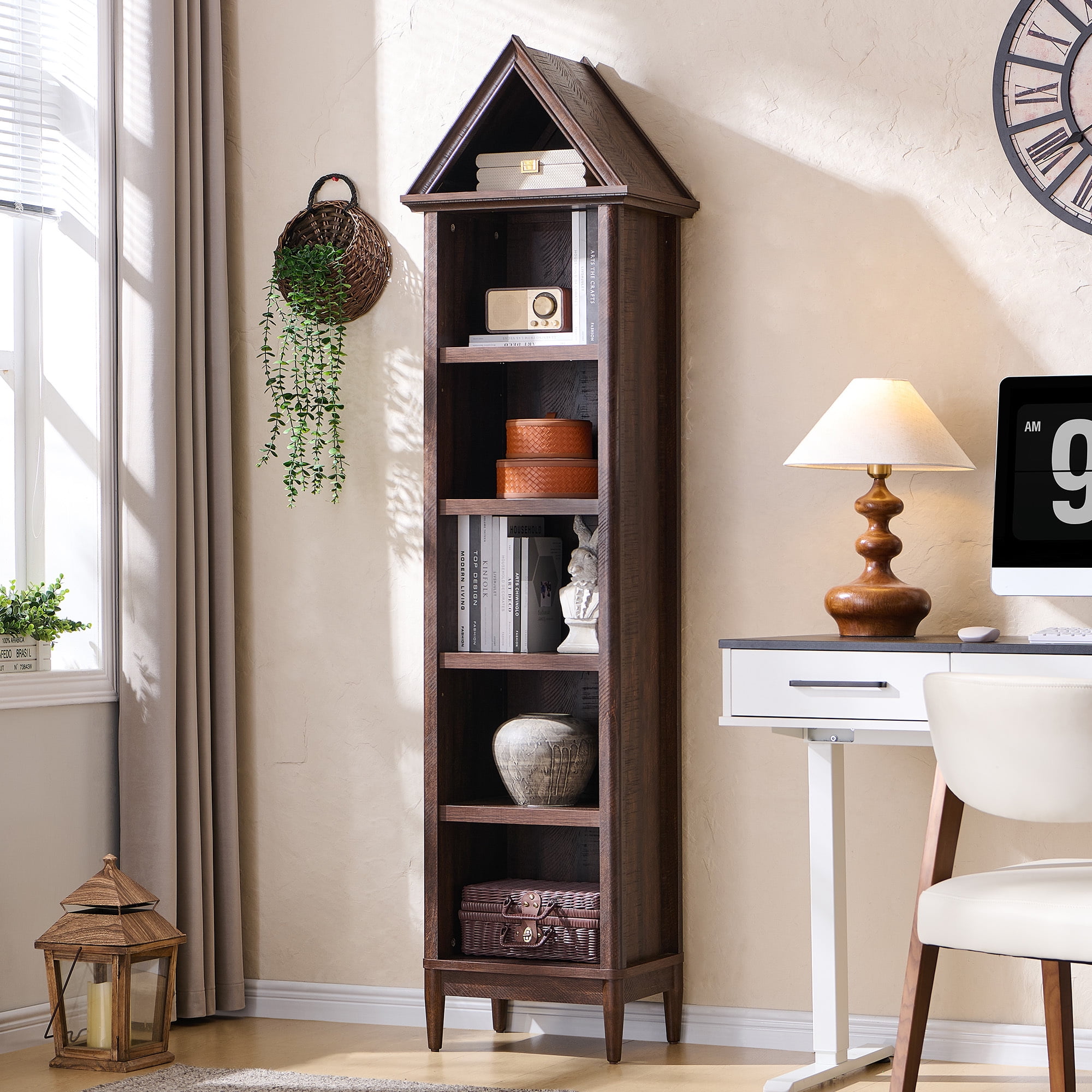 SinCiDo Angled Arch Bookshelf, 5 Tiers Open Shelves Bookcase and ...
