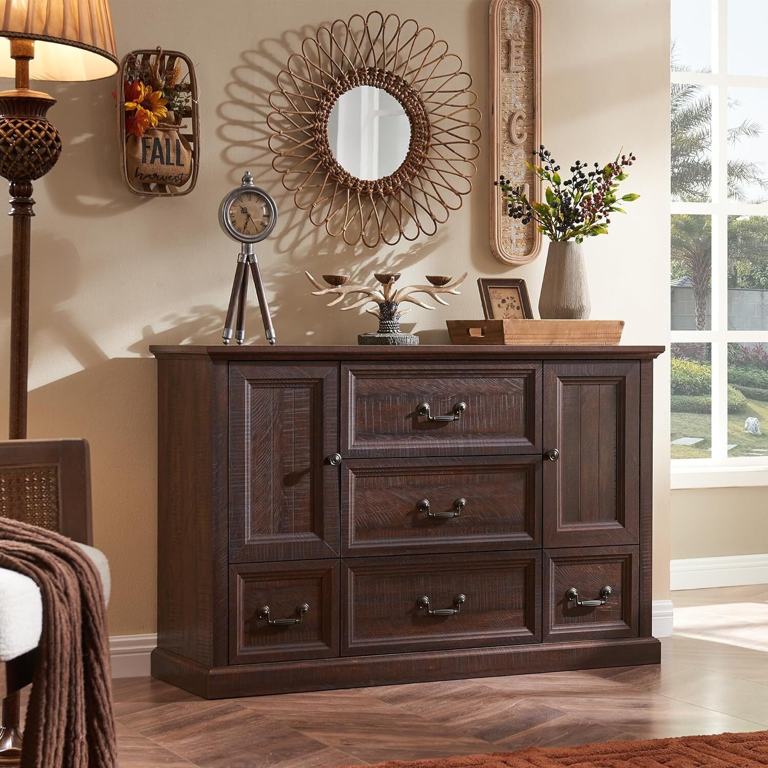 SinCiDo Bedroom Furniture Large Dresser for Bedroom, Wood Rustic Long ...