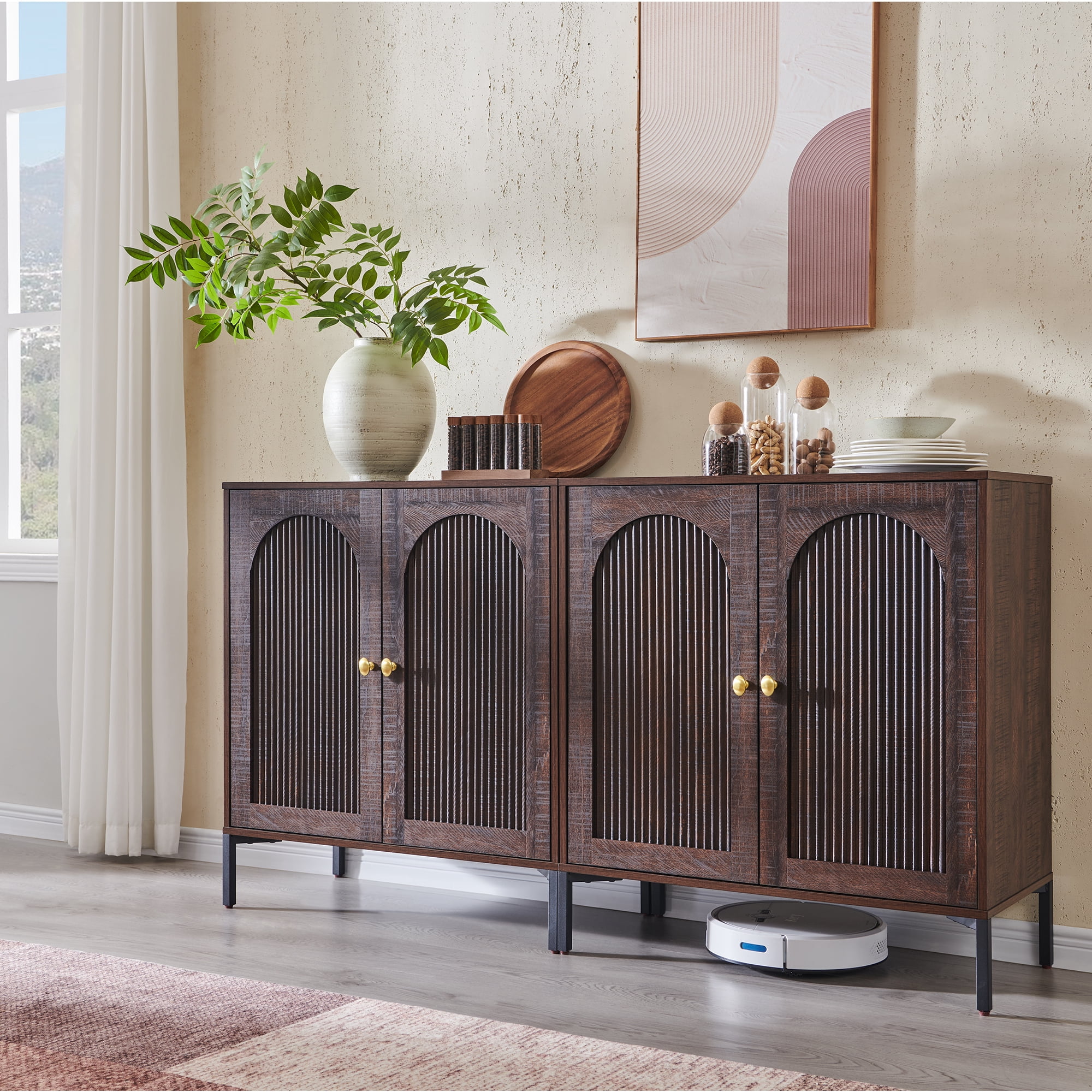 SinCiDo Buffet Cabinet with Storage, 61.75" W Wooden Arched Sideboard ...