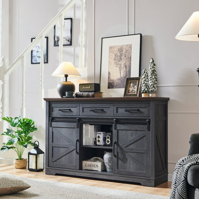 SinCiDo Farmhouse Sideboards & Buffets for Kitchen, 3 Drawers & Sliding ...