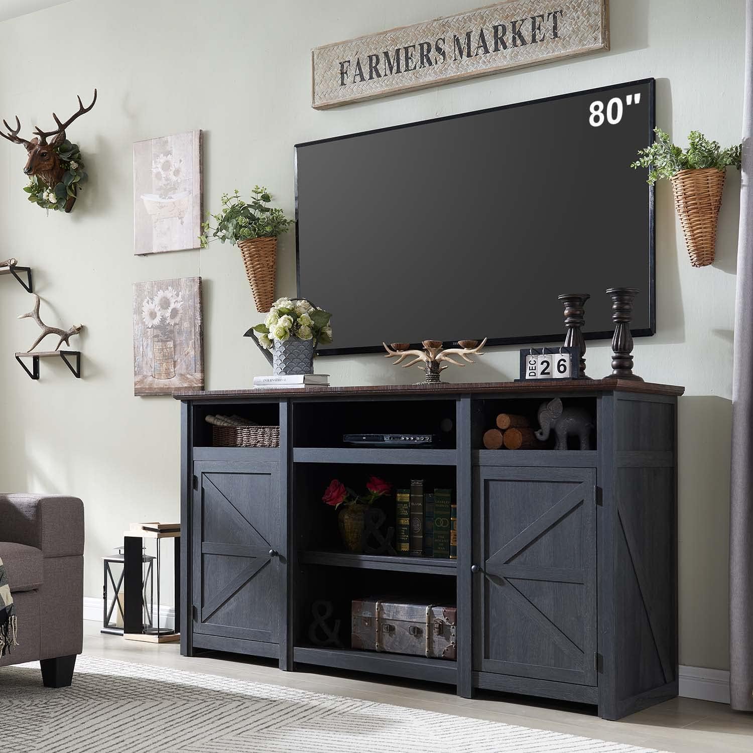 Walker Edison Contemporary Tall TV Stand for TVs up to 78", Black ...