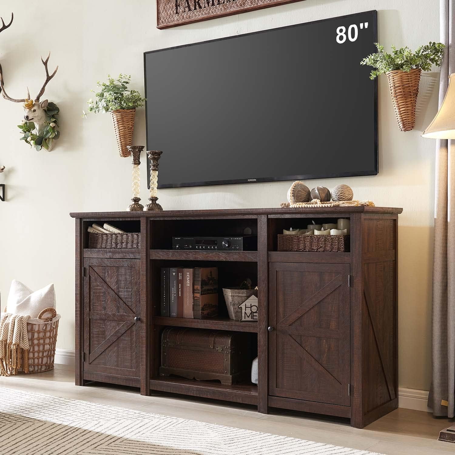 "SinCiDo Farmhouse Highboy TV Stand for 80"" TVs, Rustic Wood ...