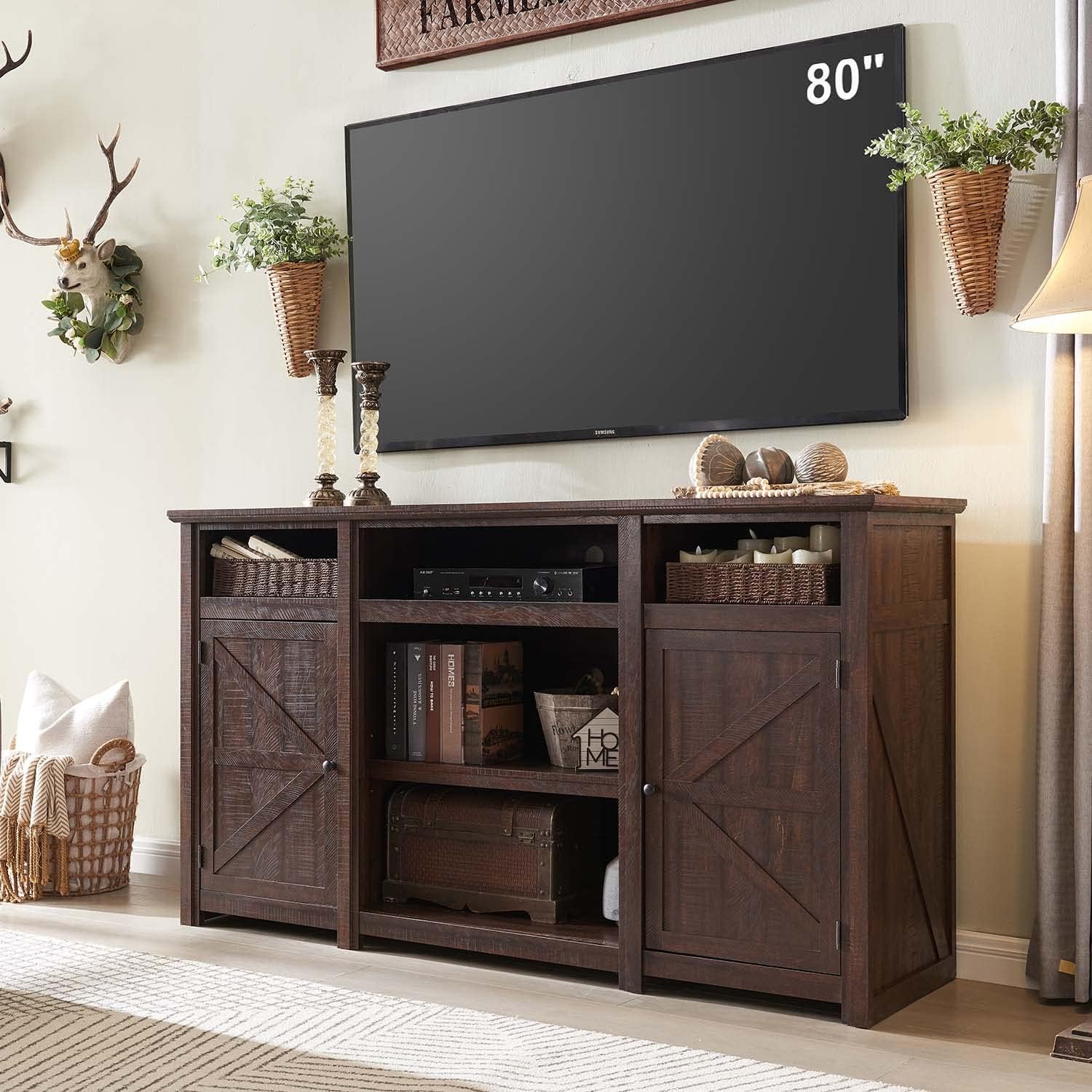 Pemberly Row Rustic Wood Highboy Style Wood TV Stand for TVs up to 52 ...