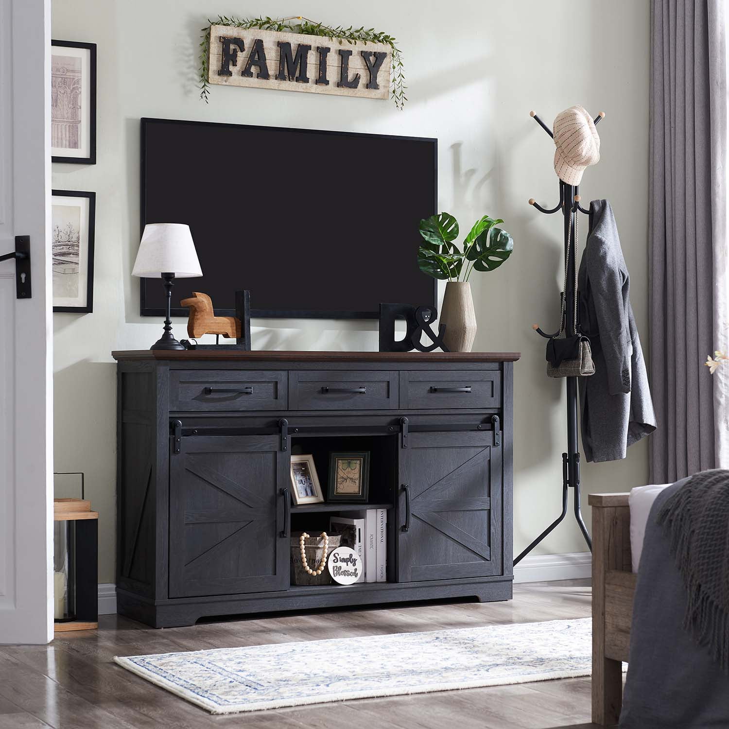 SinCiDo Farmhouse TV Stand for 60 Inch TVs, Entertainment Center with 3 ...