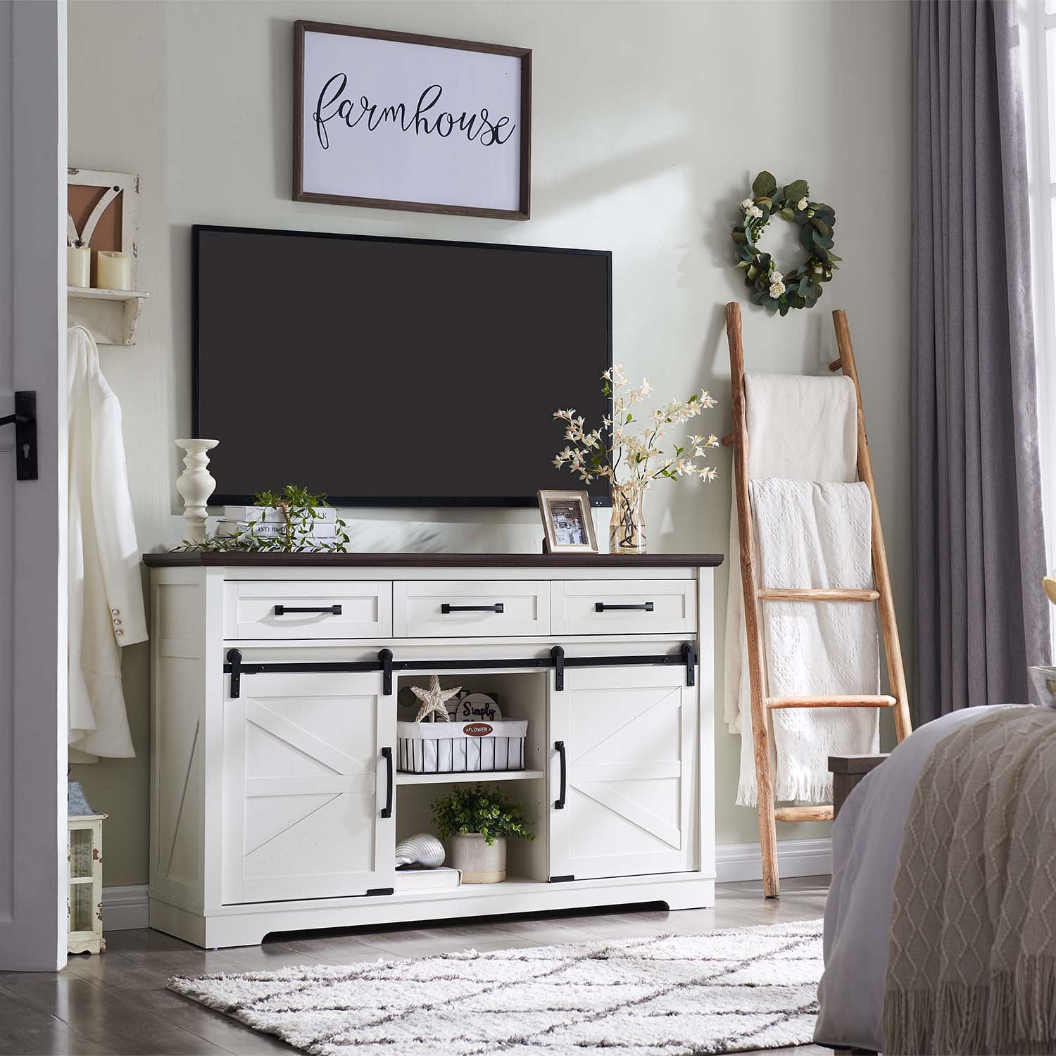 SinCiDo Farmhouse TV Stand for 60 Inch TVs, Farmhouse Entertainment ...