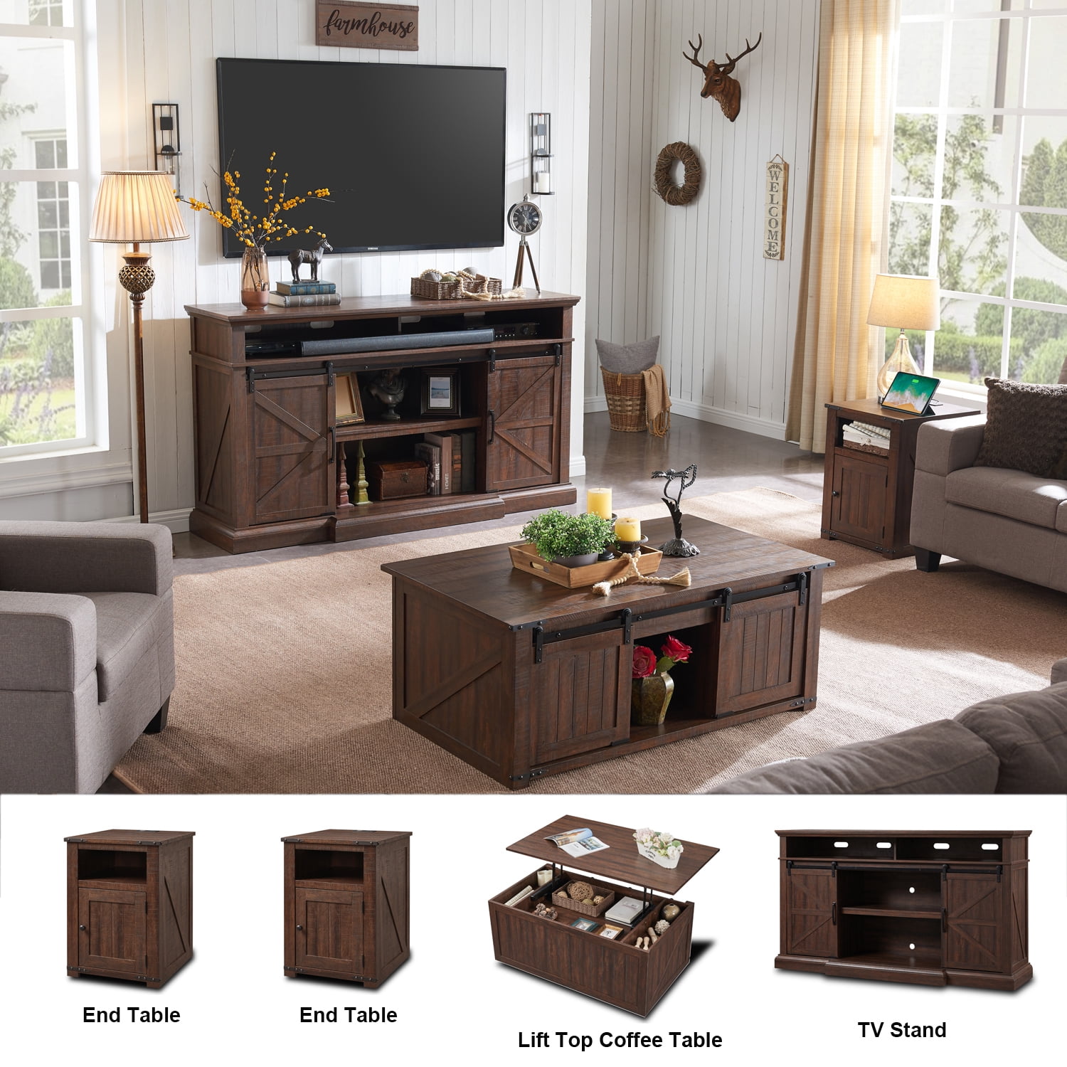 SinCiDo Living Room Furniture Sets of 3, 75 inch TV Stand, Lift Top ...