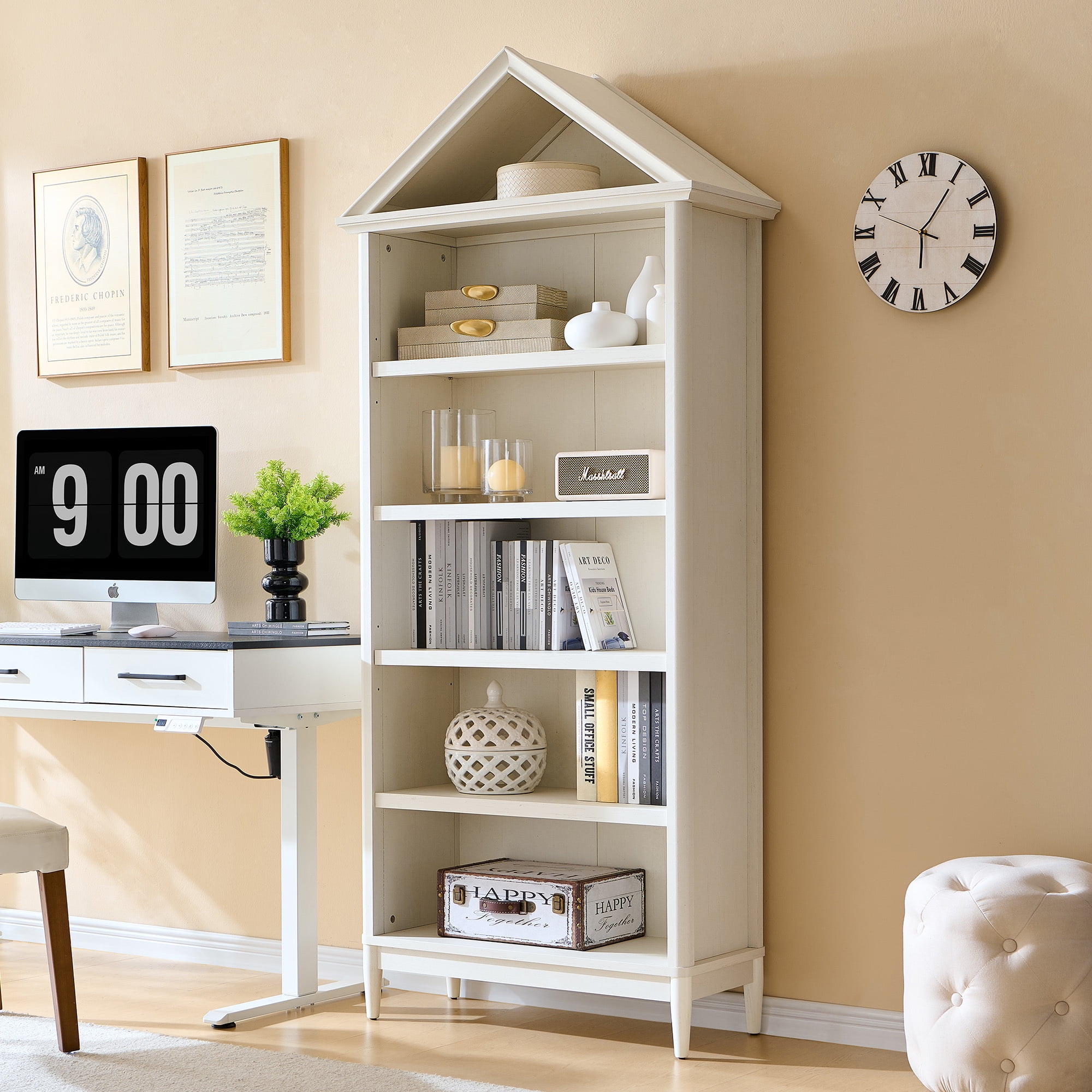 SinCiDo Tall Angled Arch Bookshelf, 5 Tiers Open Shelves Bookcase and ...