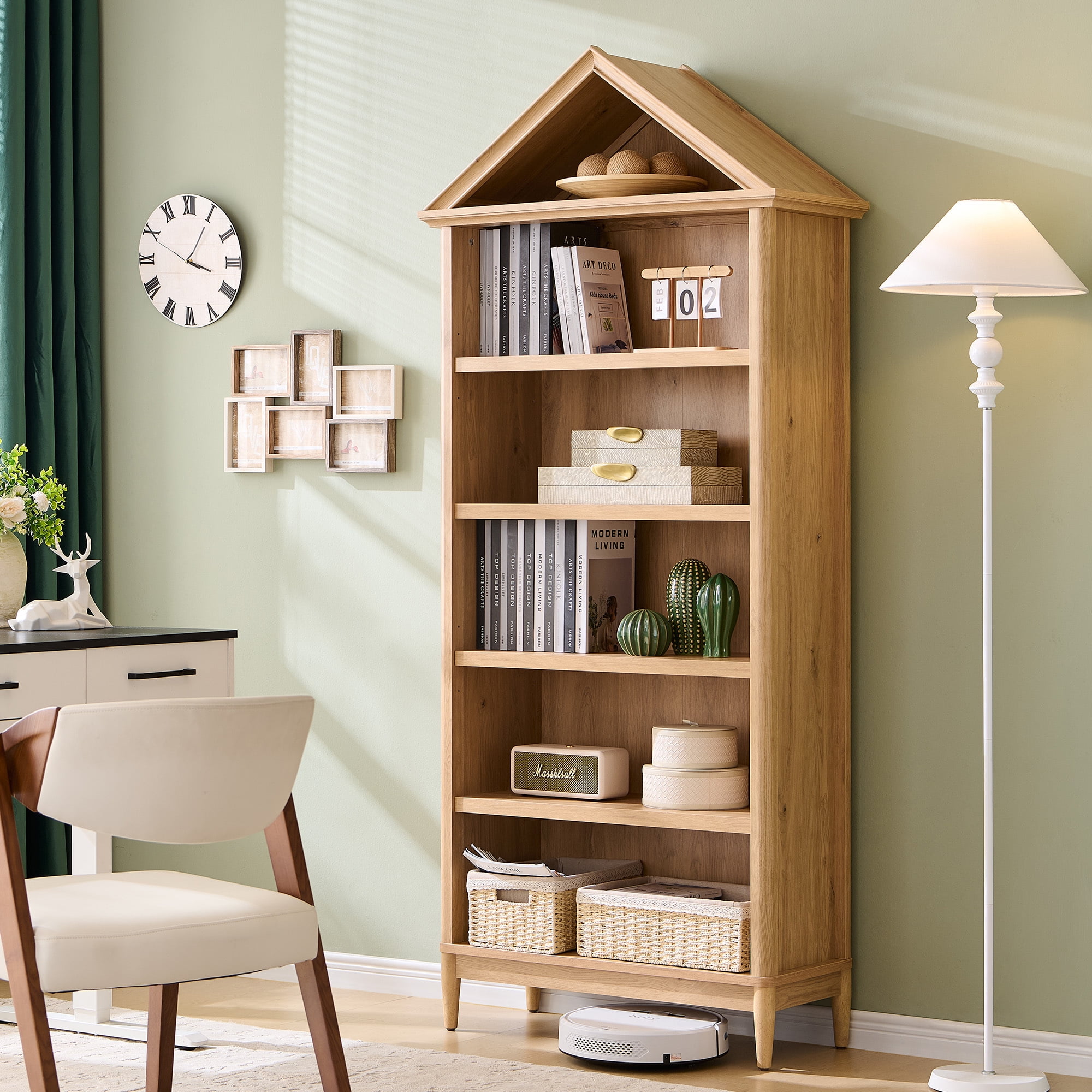 SinCiDo Tall Angled Arch Bookshelf, 5 Tiers Open Shelves Bookcase and ...