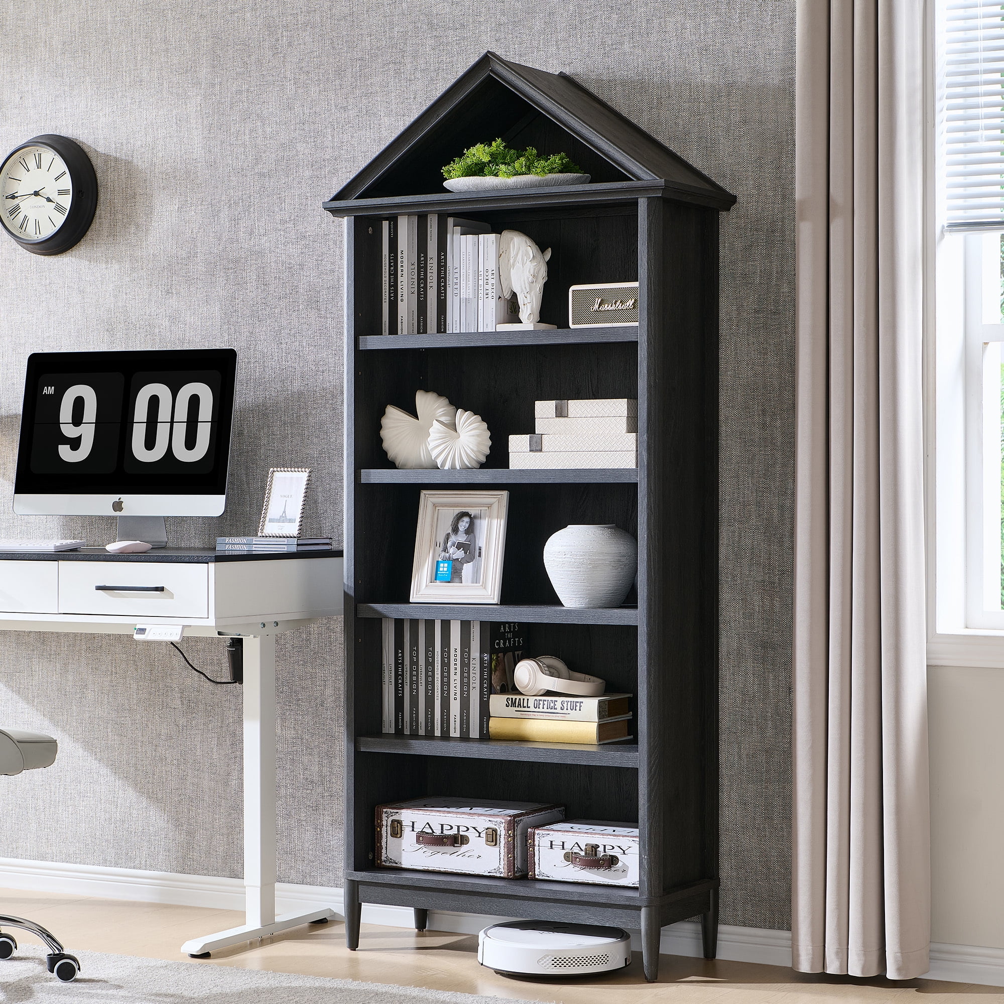 SinCiDo Tall Angled Arch Bookshelf, 5 Tiers Open Shelves Bookcase and ...