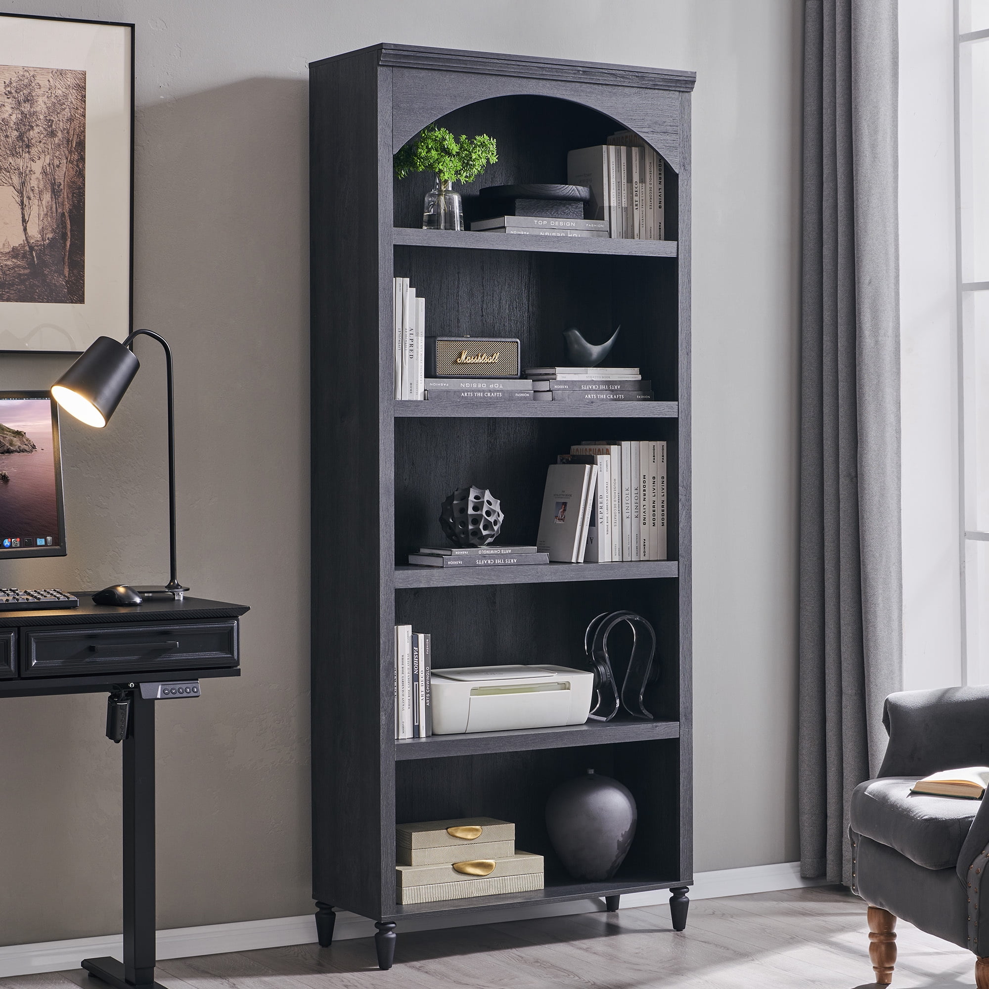 SinCiDo Tall Arched Bookcase, 5-Tier Large Bookshelf with Open Display ...