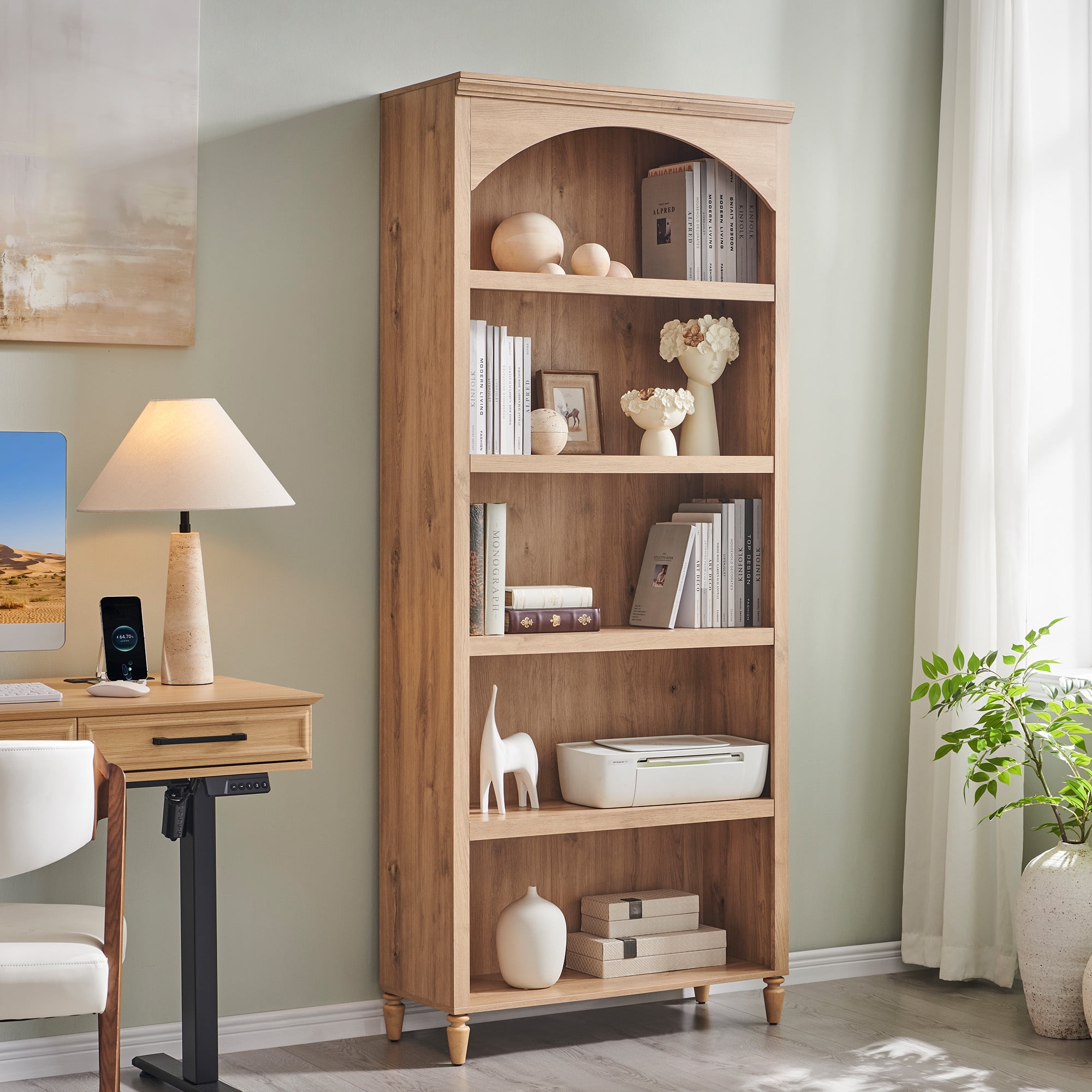 SinCiDo Tall Arched Bookcase, 76" Height, Wood Finish - Walmart.com