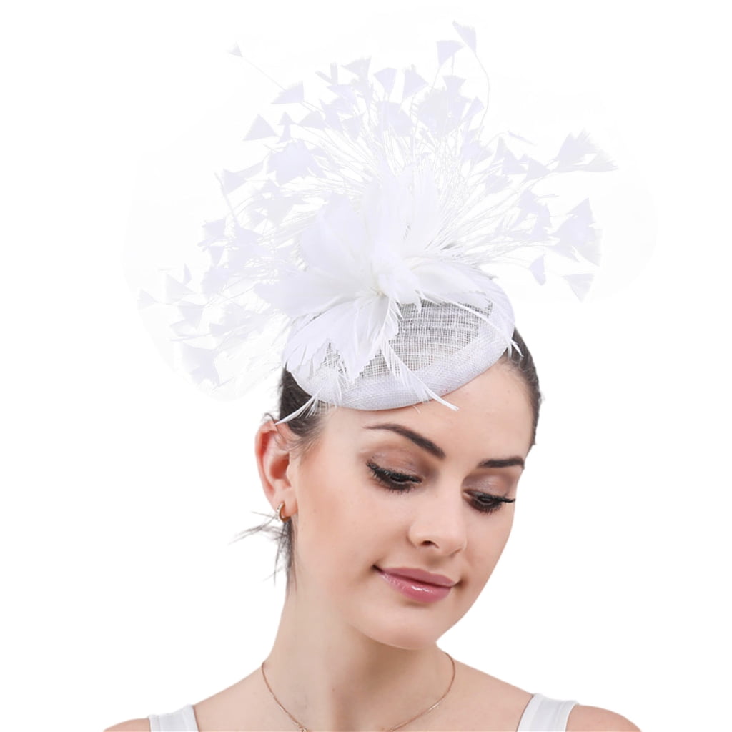 Sinamay Fascinator Hat Feathered Flower Top Hat with Hair Clip Cocktail ...