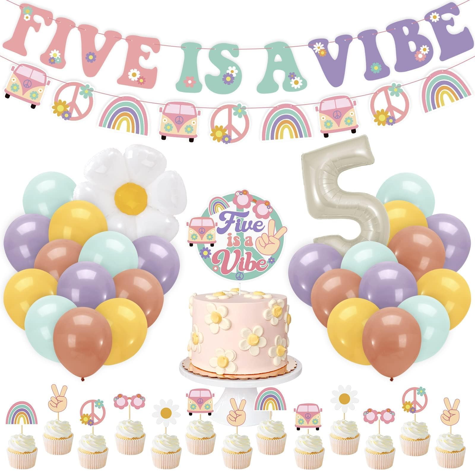 Sinasasspel Five is a Vibe 5th Birthday Party Decorations Groovy Banner ...